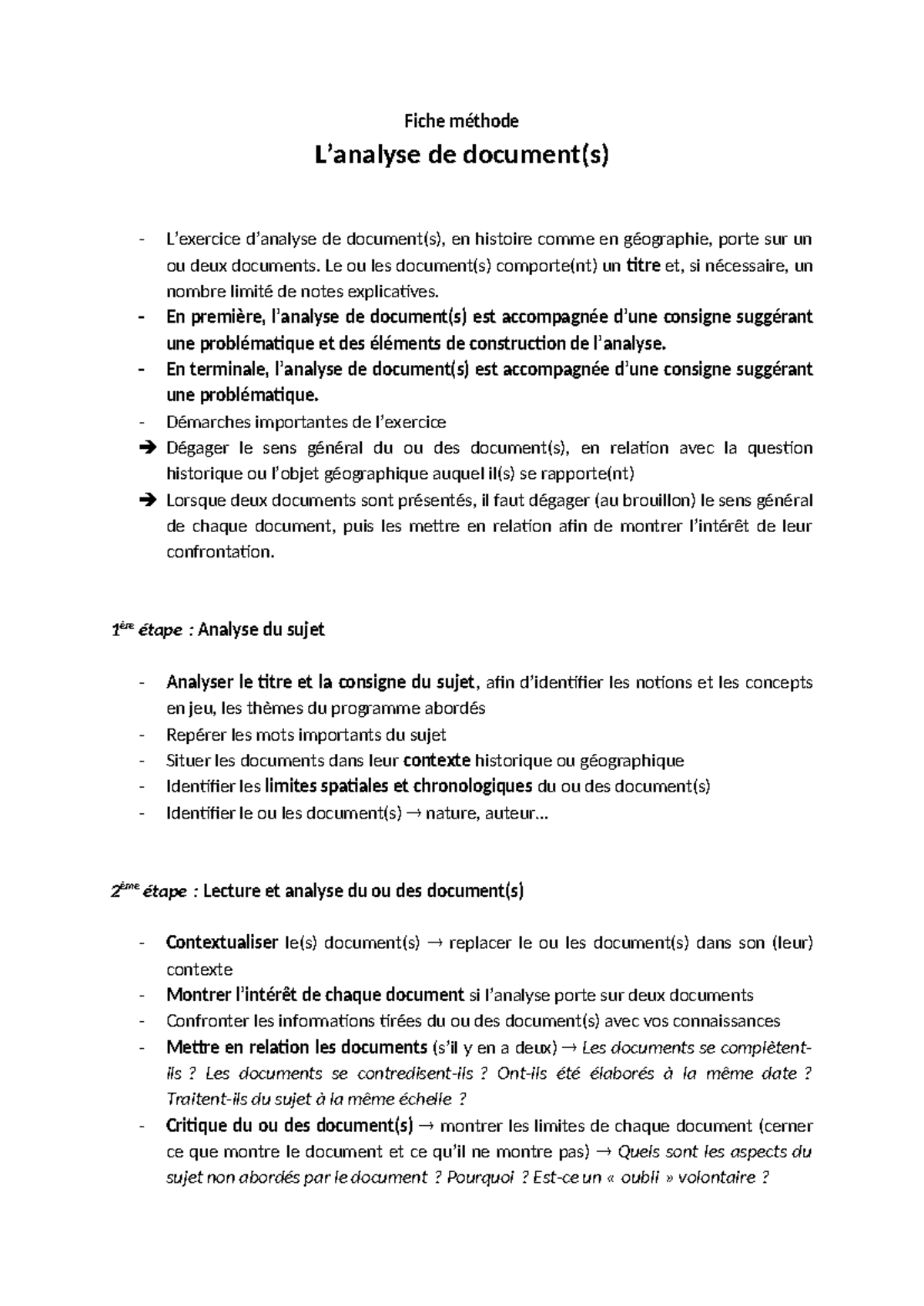 Fiche méthode L'analyse de document(s) - Fiche méthode L’analyse de ...