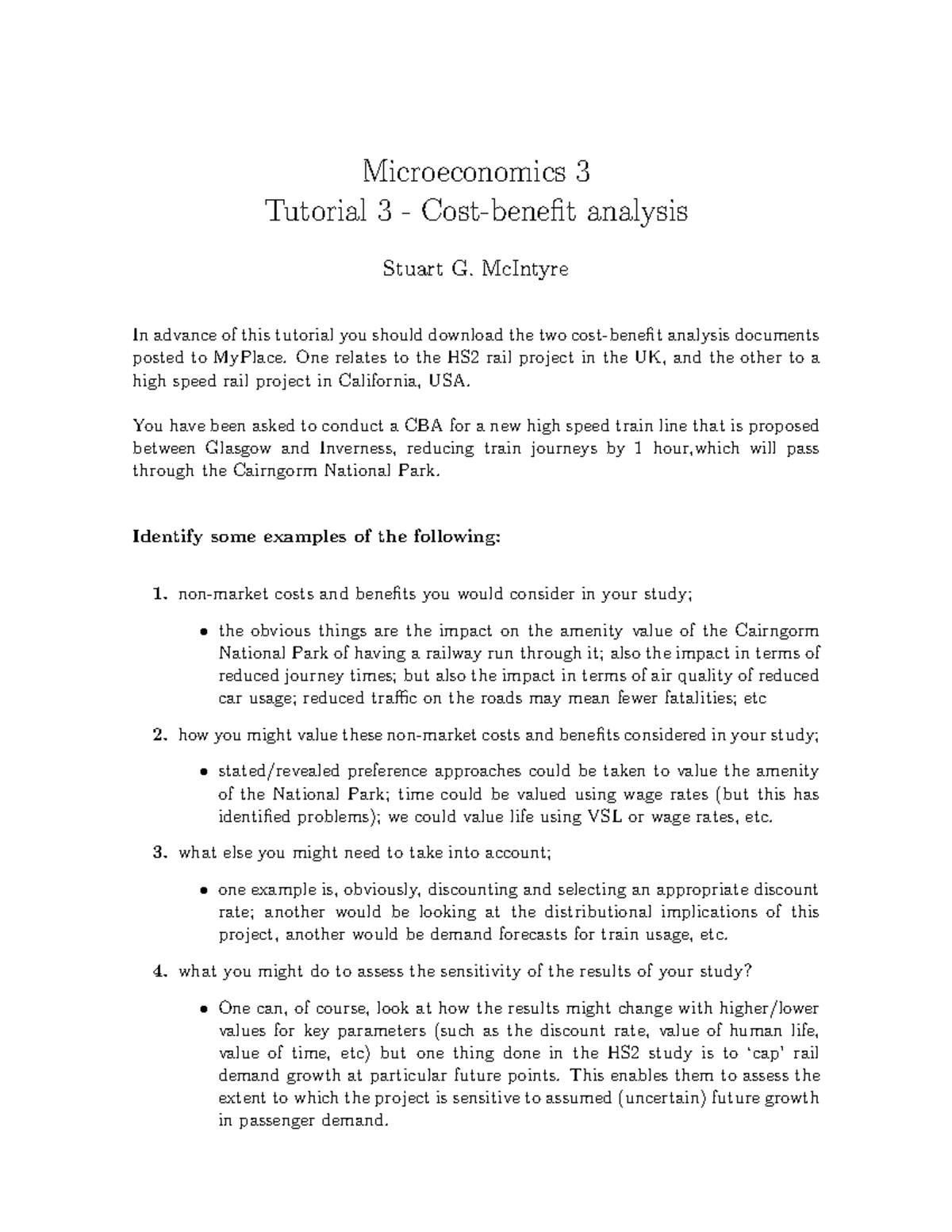Tutorial 4 with Answers - Microeconomics 3 Tutorial 3 - Cost-benefit ...