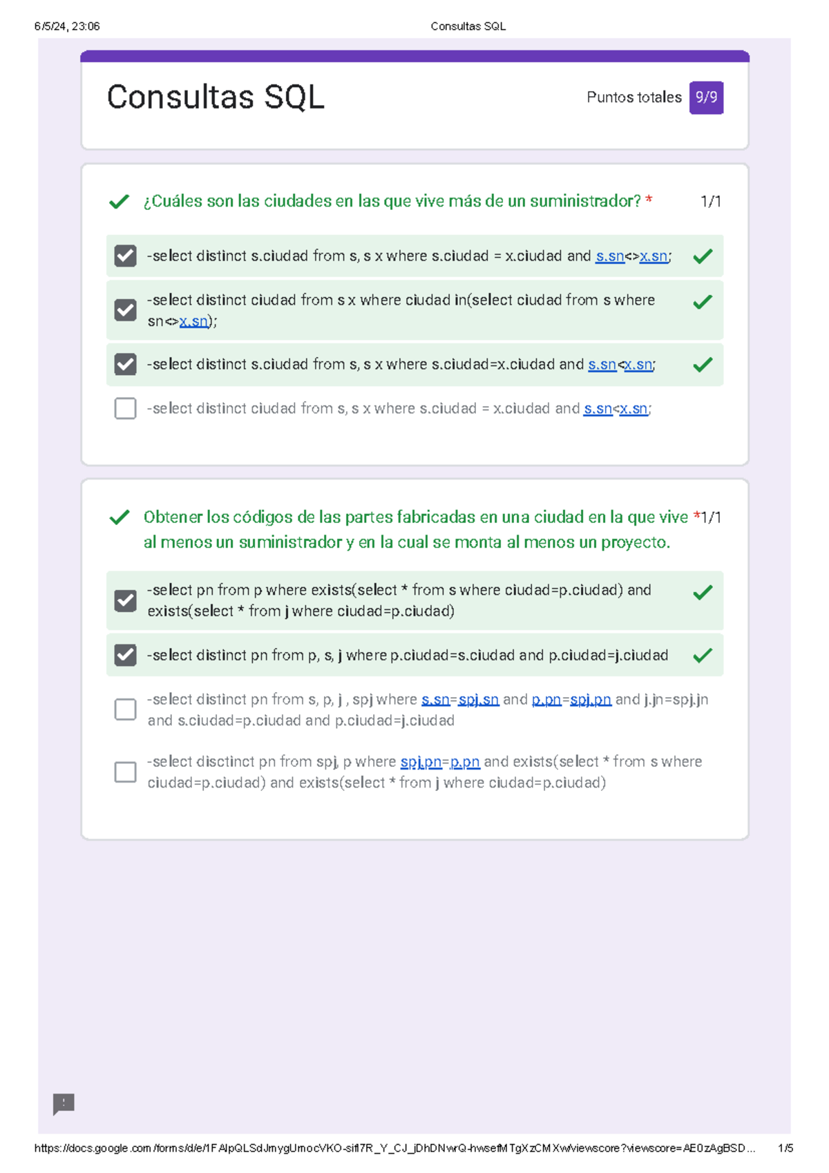 Consultas SQL - Soluciones de las preguntas que se tenían de este tema. - 1/ -select distinct s ...