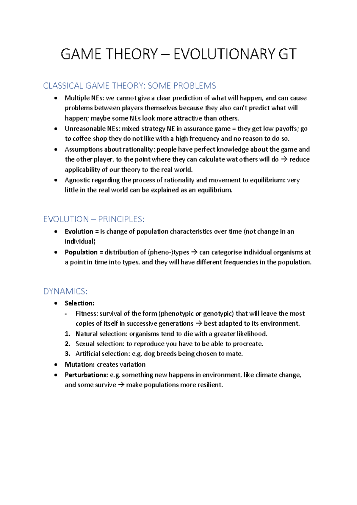 Economics 318 GT and Macro Notes - GAME THEORY – EVOLUTIONARY GT ...