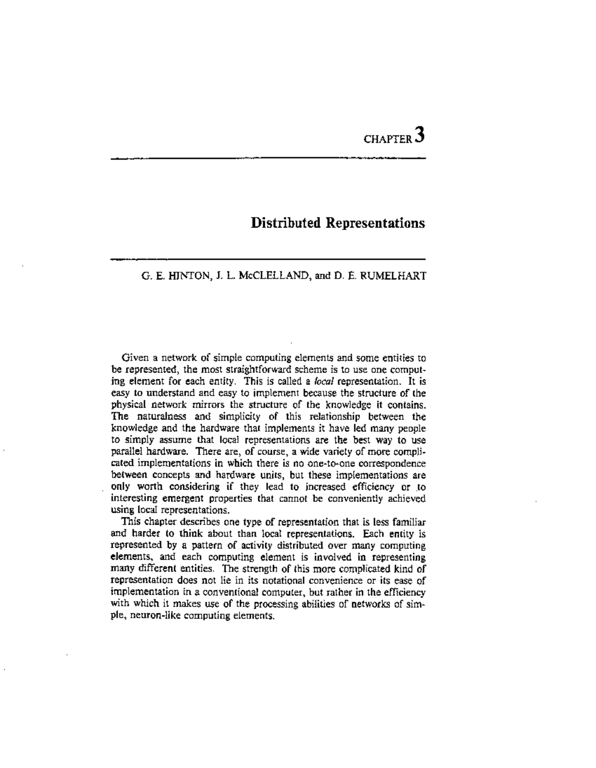 Chapter 3 - Spm unit 3 - .:J CHAPTER Distributed Representations G. E. HINTON, J. L. McCLELLAND ...
