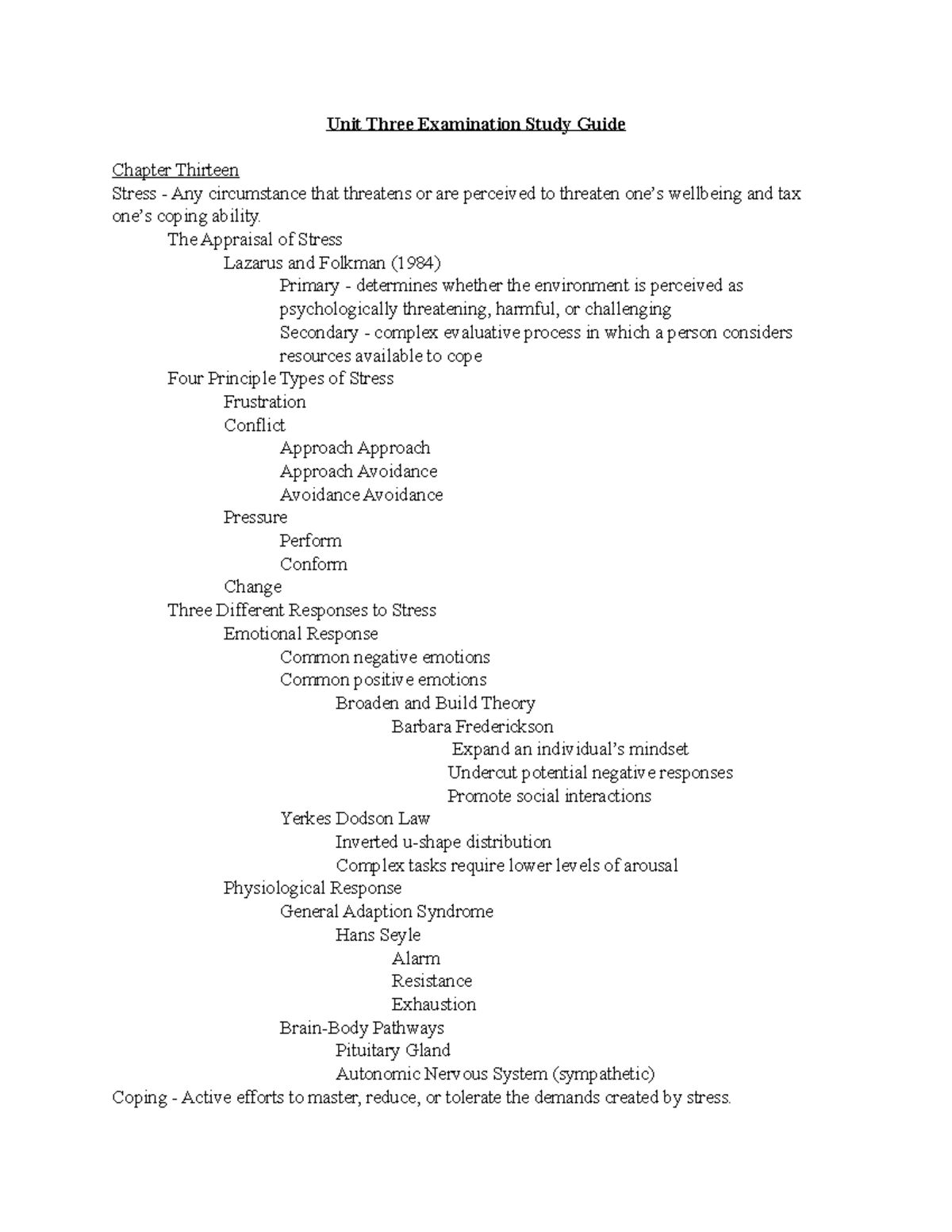 Unit Three Examination Study Guide for PSY 101 - Unit Three Examination ...