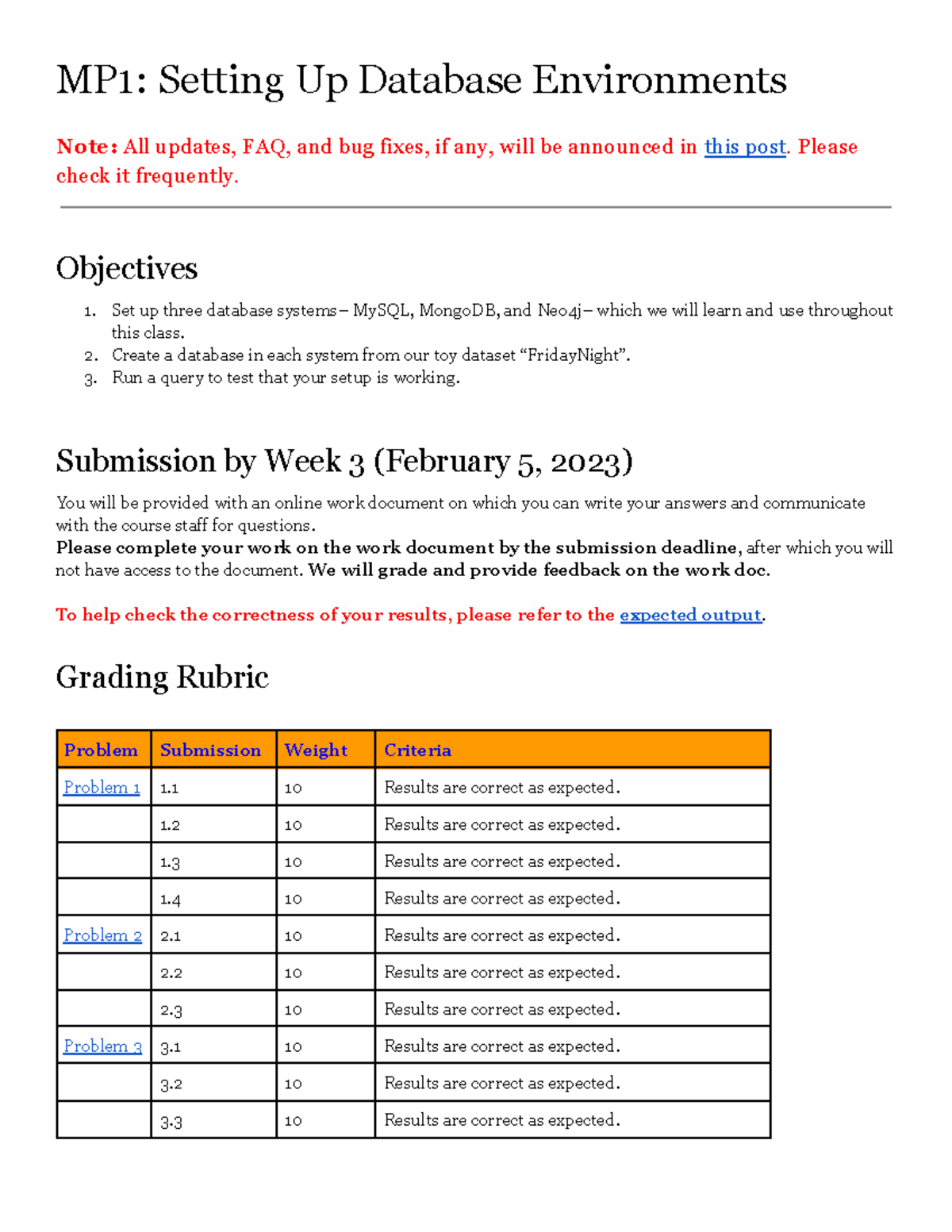 MP1 Instructions - MP1: Setting Up Database Environments Note: All ...