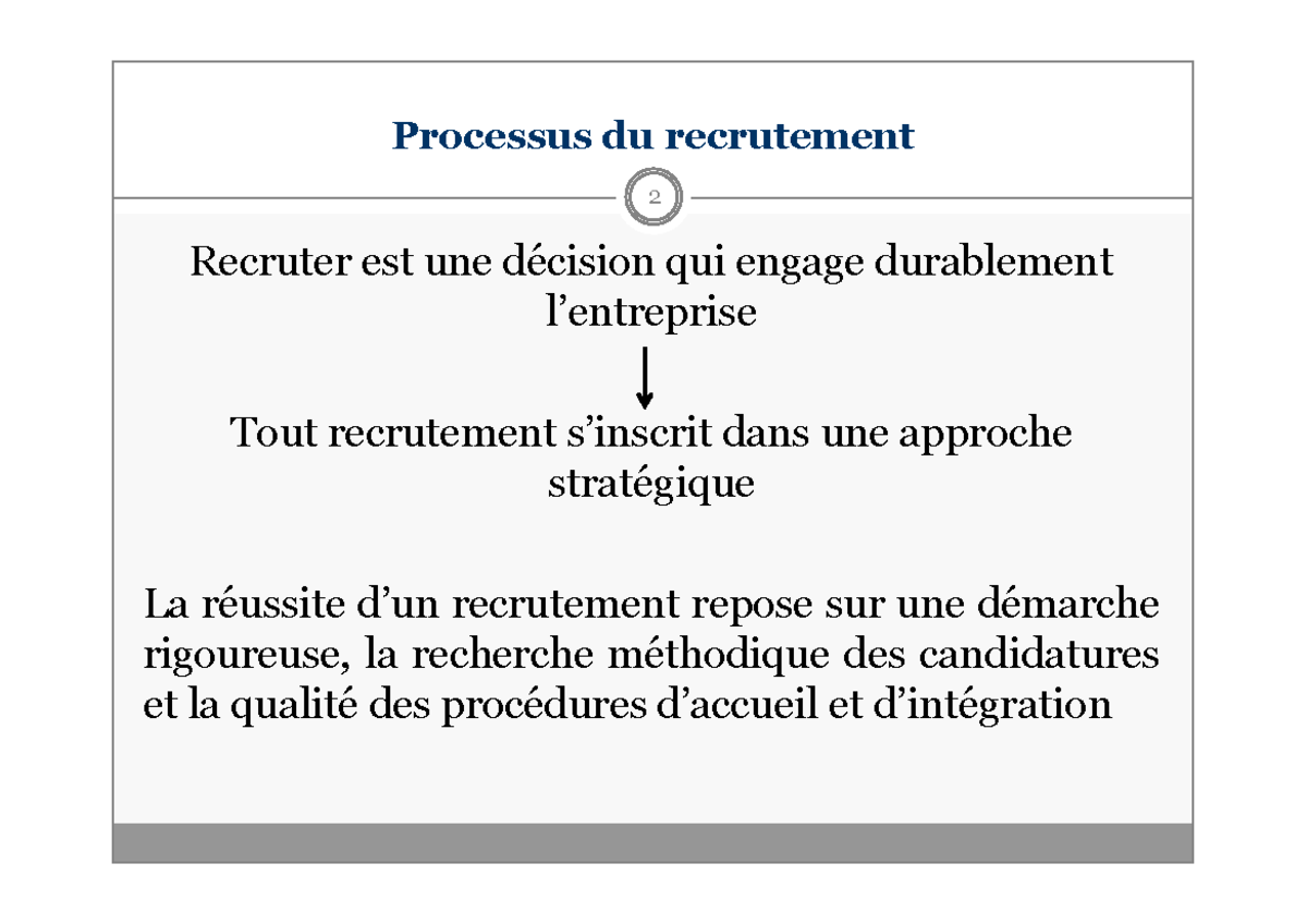 Processus de recrutement - Processus du recrutement Recruter est une ...