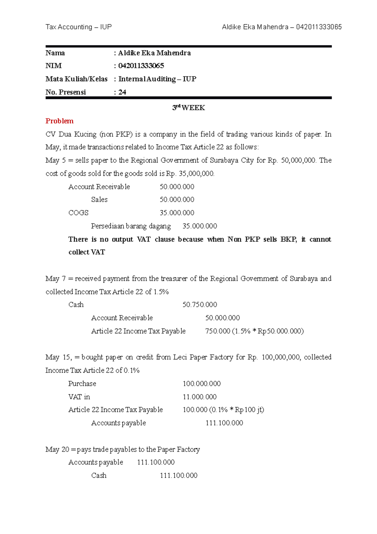 042011 333065 Aldike Eka Mahendra Tax Accounting Week 3 - Tax ...