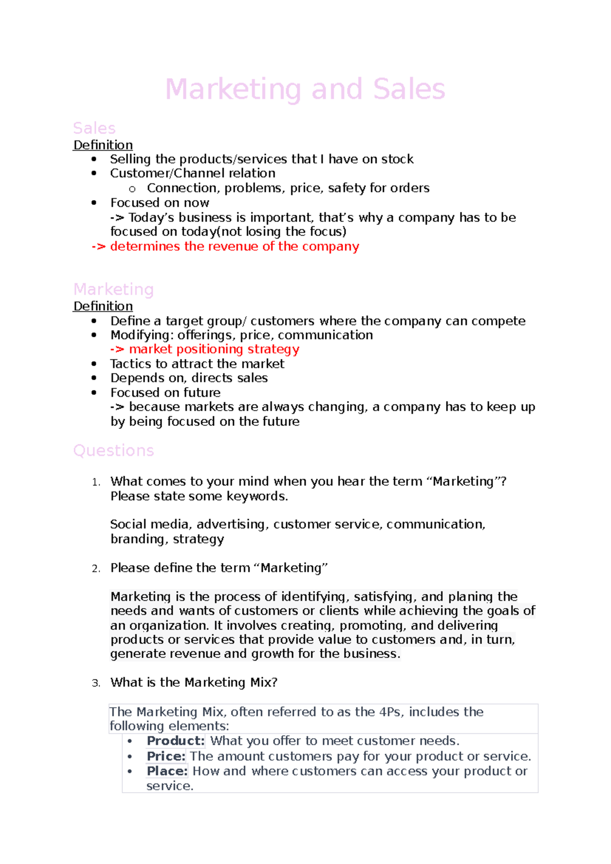 Marketing and Sales - Marketing and Sales Sales Definition Selling the ...