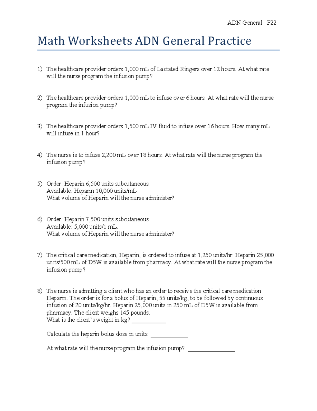 ADN General Practice Math Worksheets 2022-2023 - Math Worksheets ADN ...