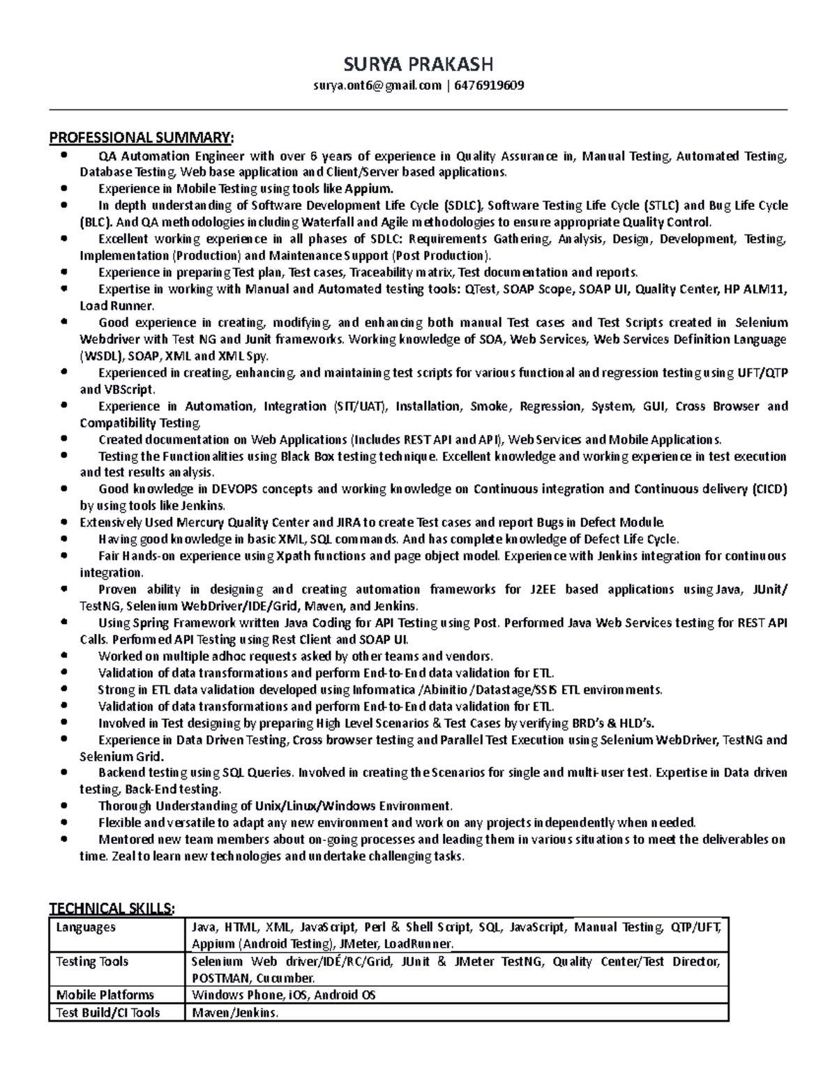 Surya resume - SURYA PRAKASH surya@gmail | 6476919609 PROFESSIONAL ...