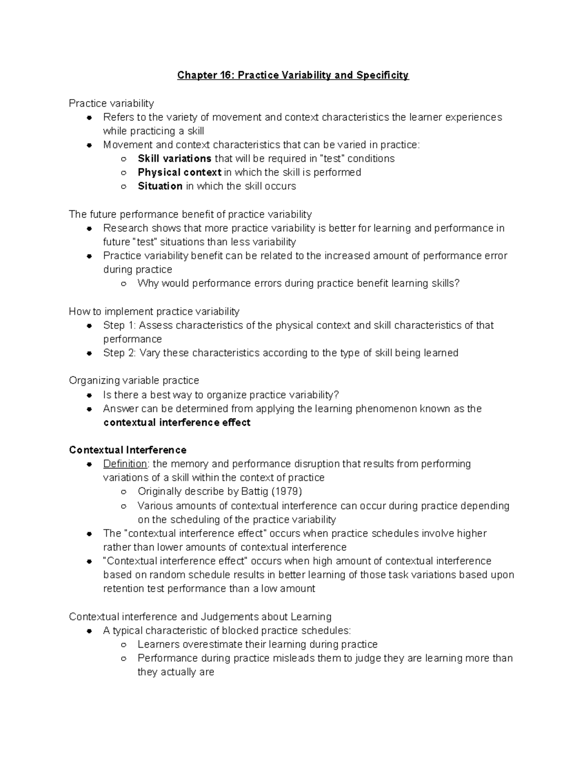 Motor Learning: Chapter 16 Practice Variability and Specificity Notes ...