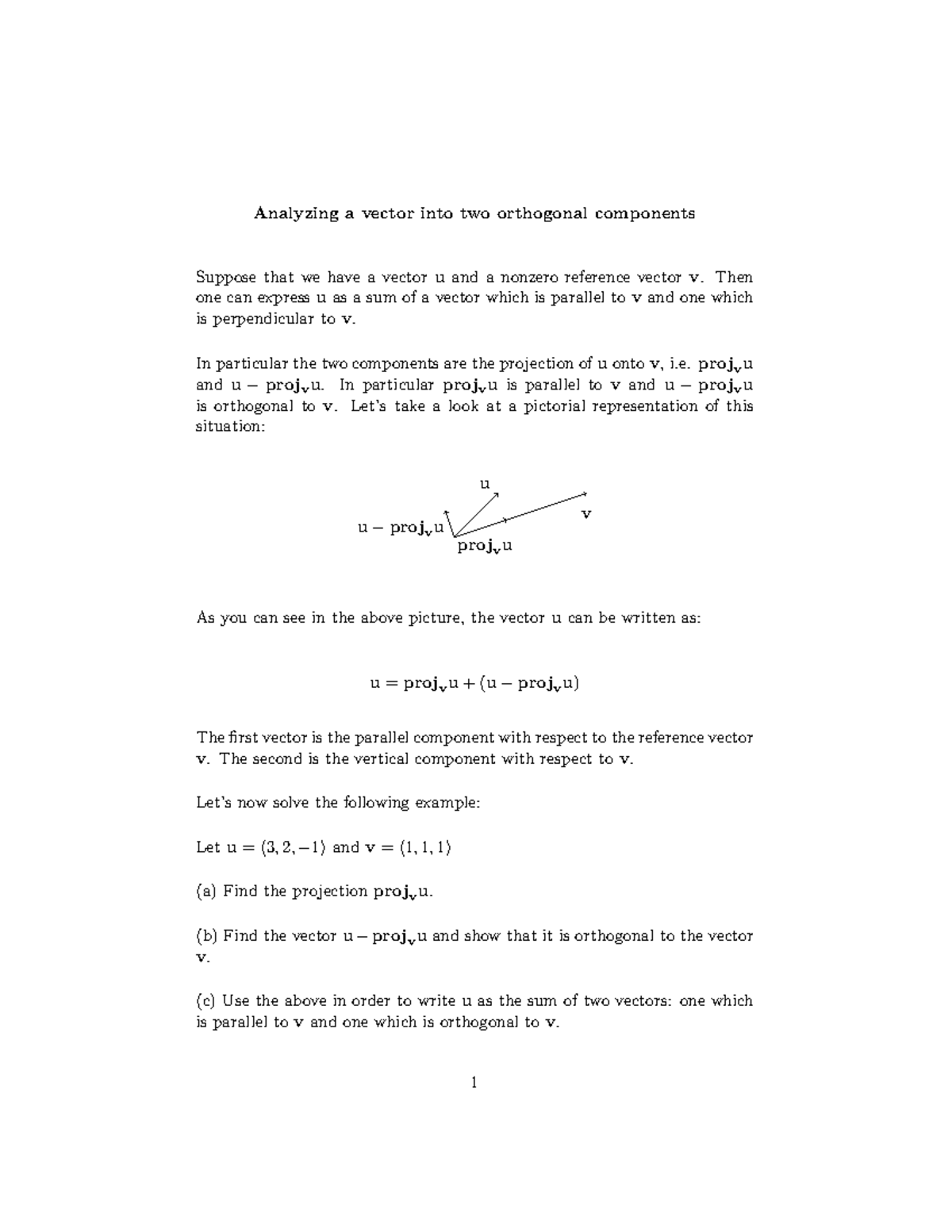 Analyzing vector into two orthogonal components - Analyzing a vector into two orthogonal ...
