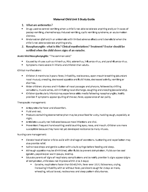 Unit 6 Study Guide - UNIT 6 STUDY GUIDE: MATERNAL CHILD Chapter 45: The ...