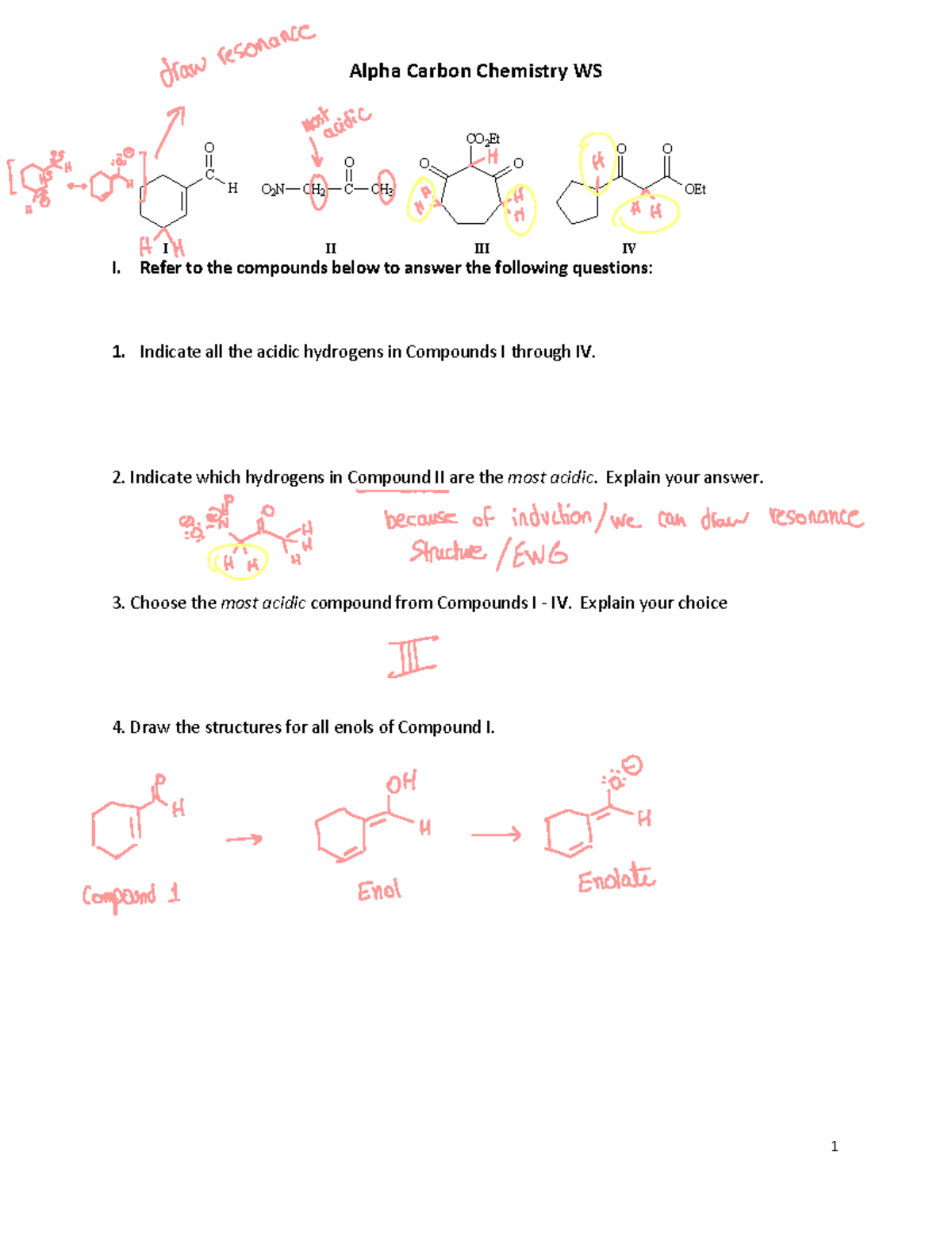 Alpha-Carbon-WS - Alpha-Carbon-WS - Alpha Carbon Chemistry WS I. Refer ...