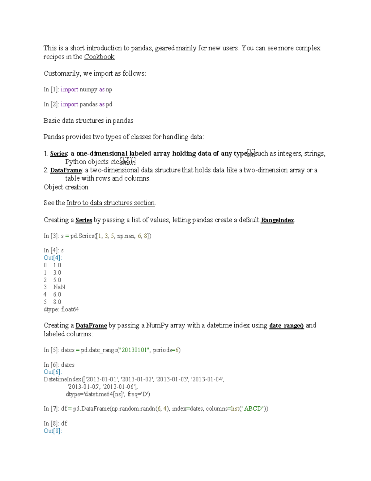 10 minutes to pandas - Nothing - This is a short introduction to pandas ...