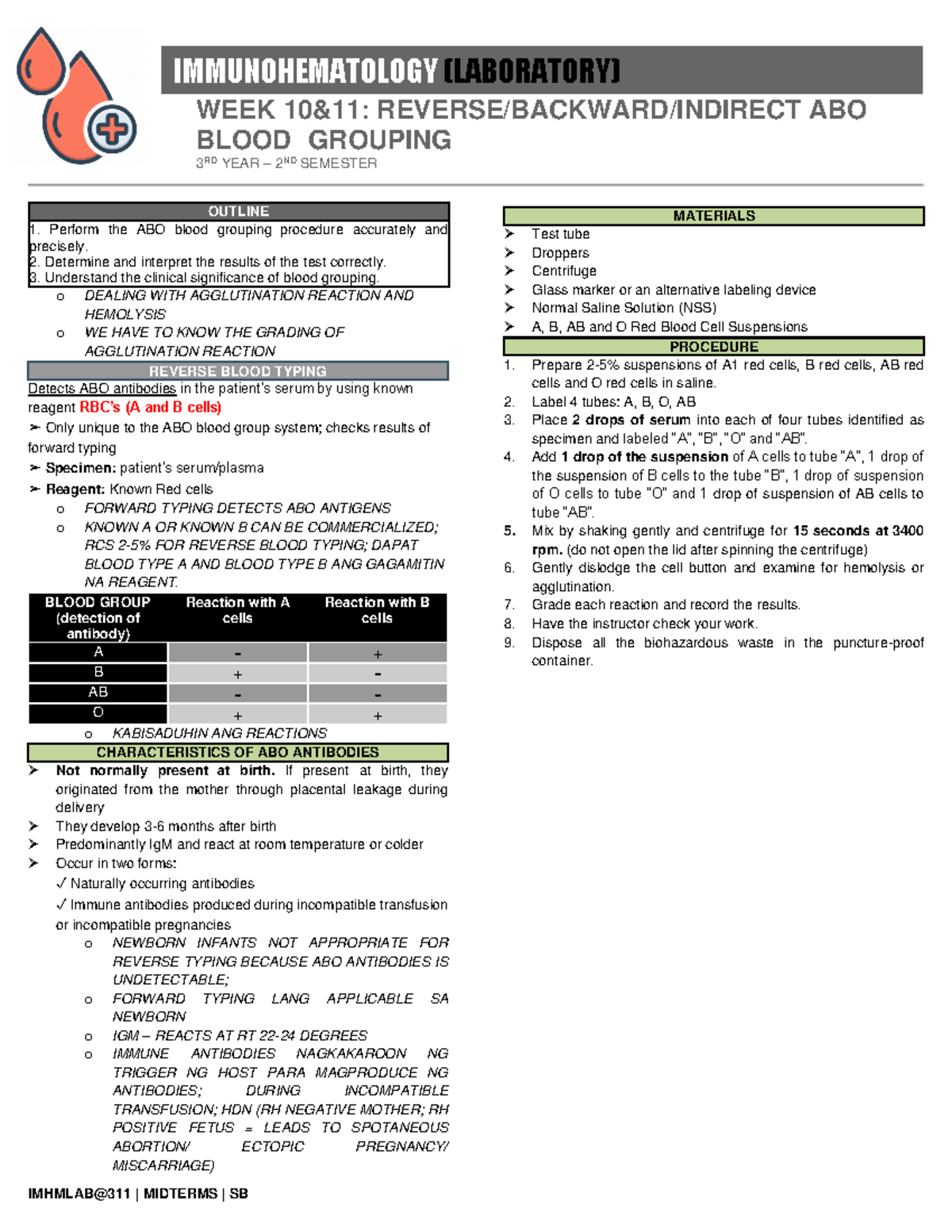 IMHM LAB WEEK 10 11 Reverse Typing - IMMUNOHEMATOLOGY (LABORATORY) WEEK ...