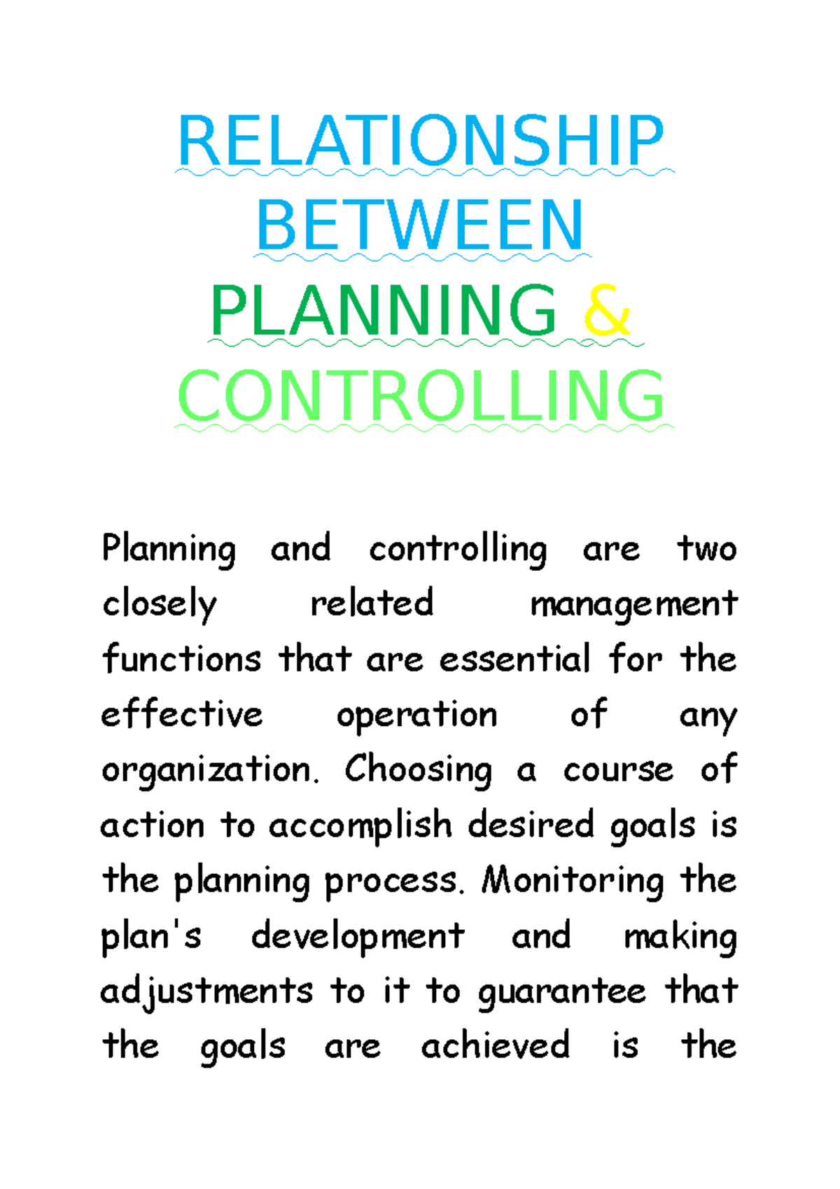 Relationship Between Planning RELATIONSHIP BETWEEN PLANNING