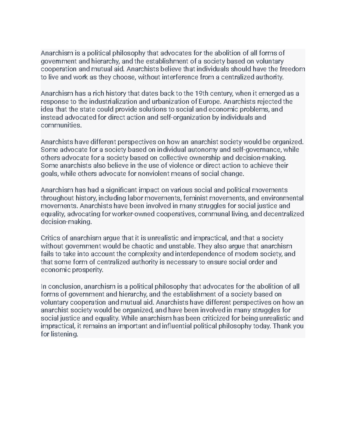 Anarchism lecture - Anarchism is a political philosophy that advocates ...