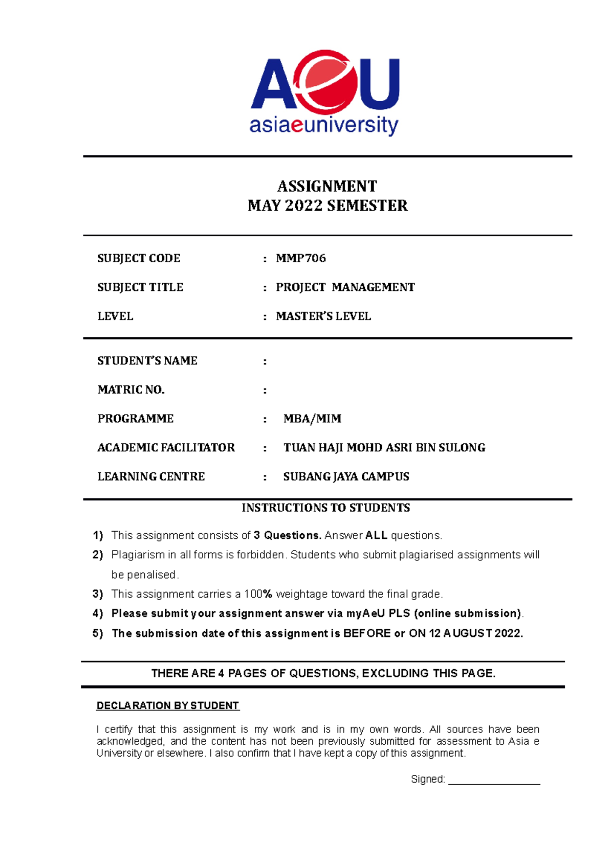 Assignment Question MMP706 0522 - ASSIGNMENT MAY 2022 SEMESTER SUBJECT ...