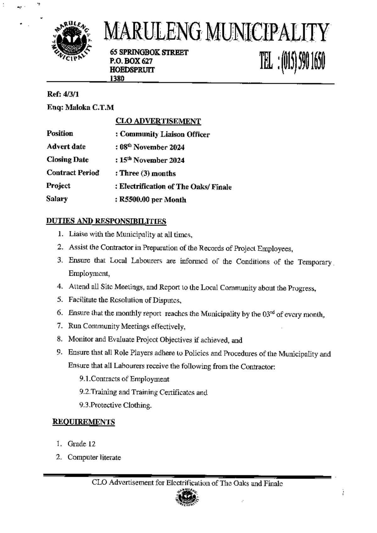 CLO Advert Oaks Finale-12082024123921 - MARULENG MARULENG MUNICIPALITY ...