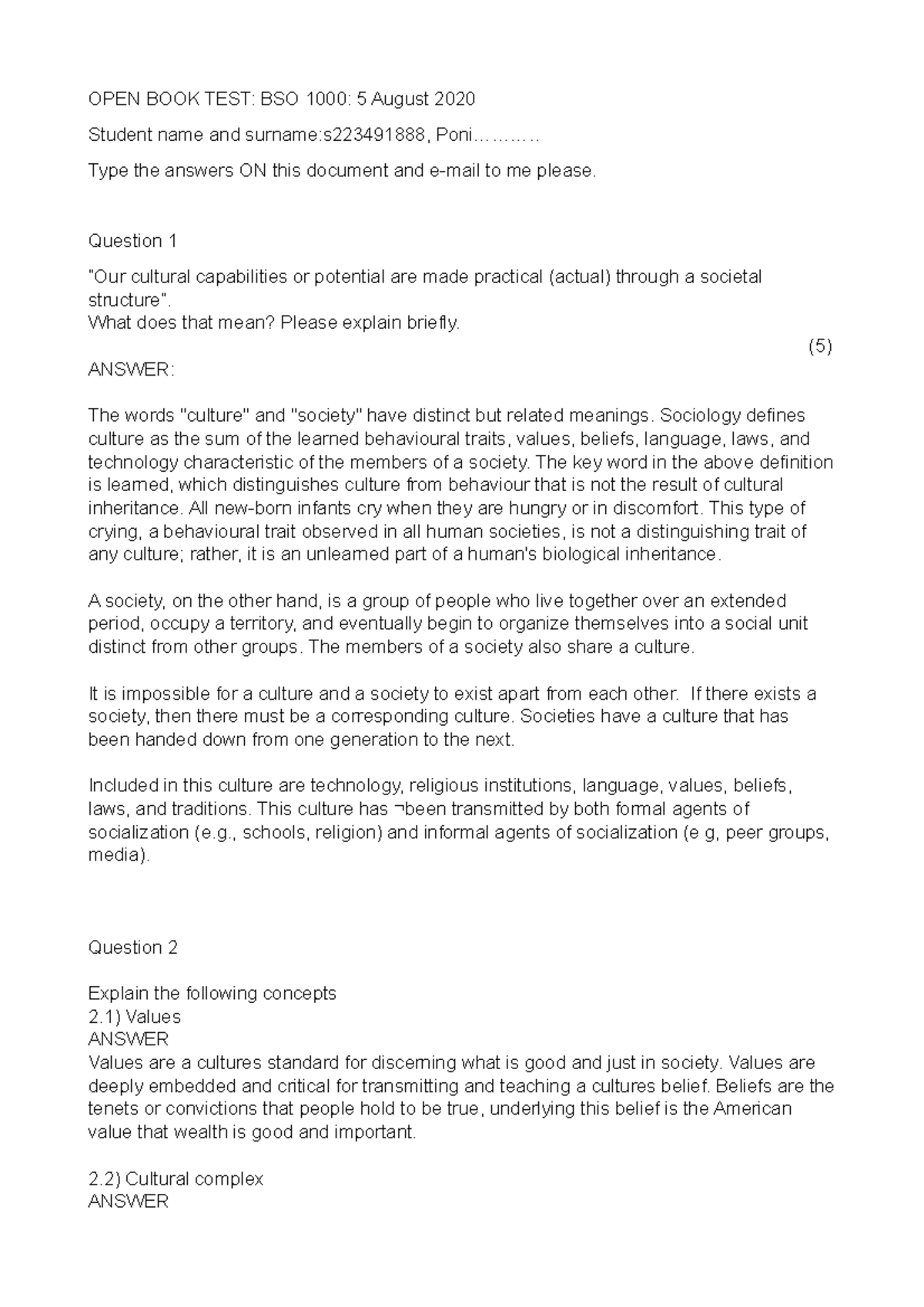 BSOopenbook test 2 submission - OPEN BOOK TEST: BSO 1000: 5 August 2020 ...