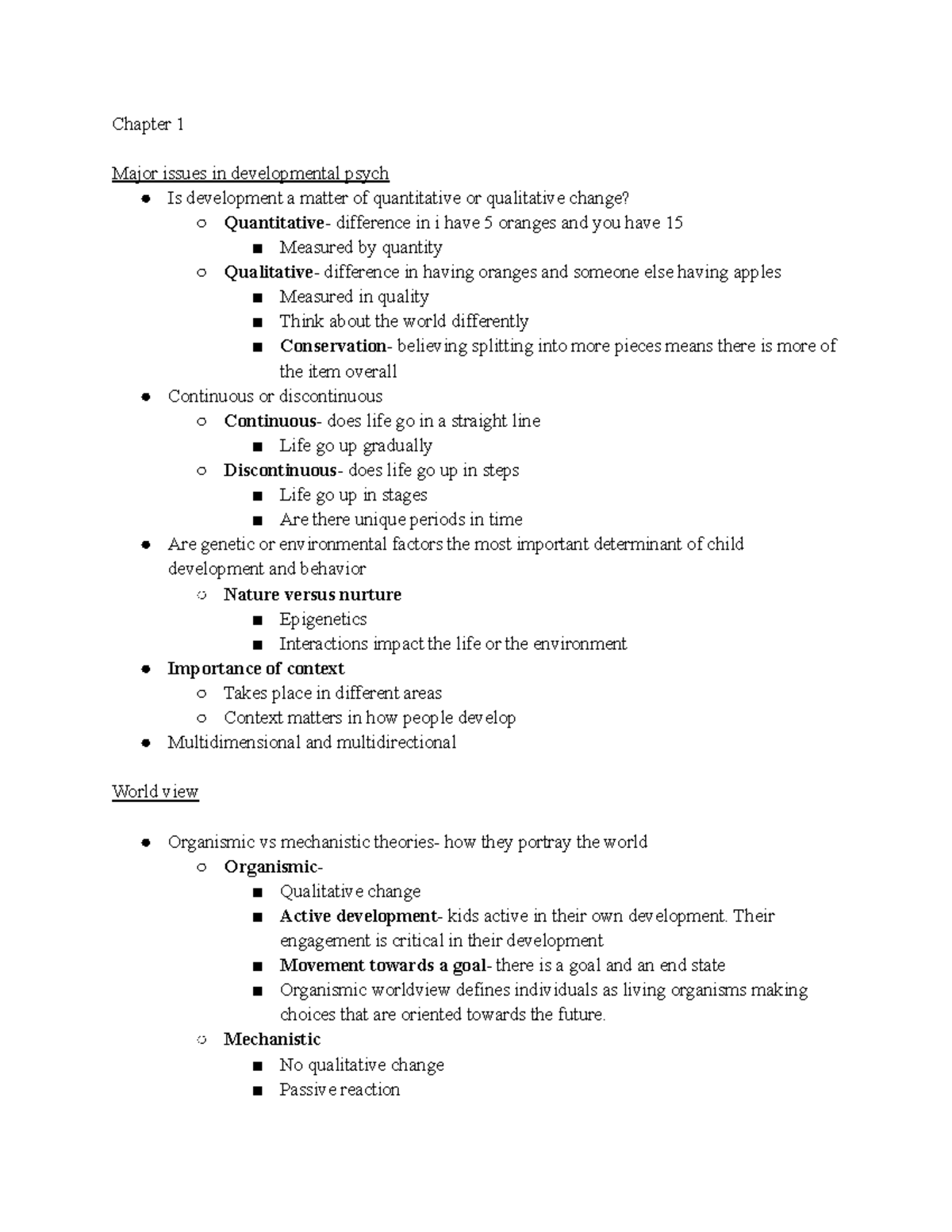 Chapter 1-4 - Chapter 1 Major issues in developmental psych Is ...