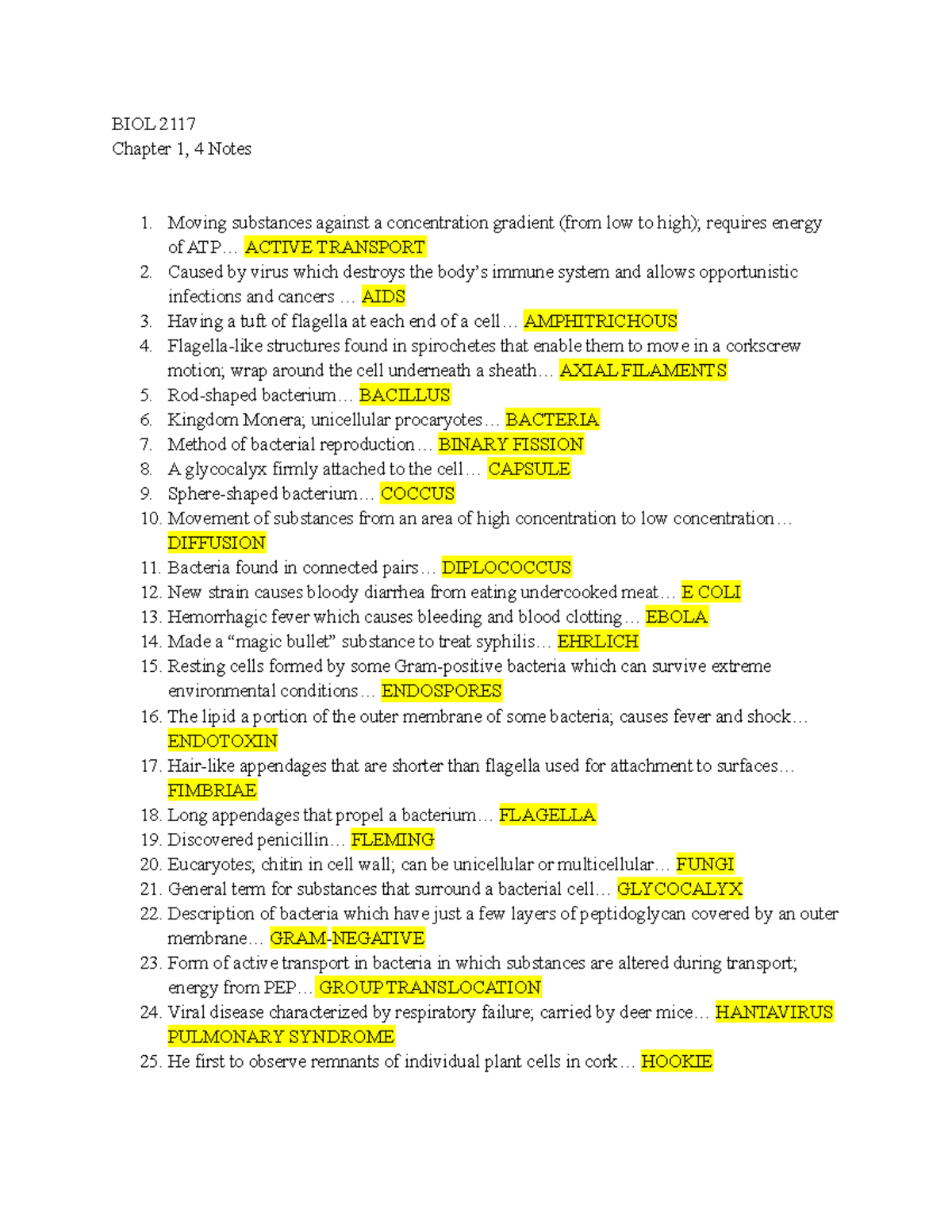 BIOL 2117 Ch. 1, 4 Notes - Microbiology Vocabulary - BIOL 2117 Chapter ...