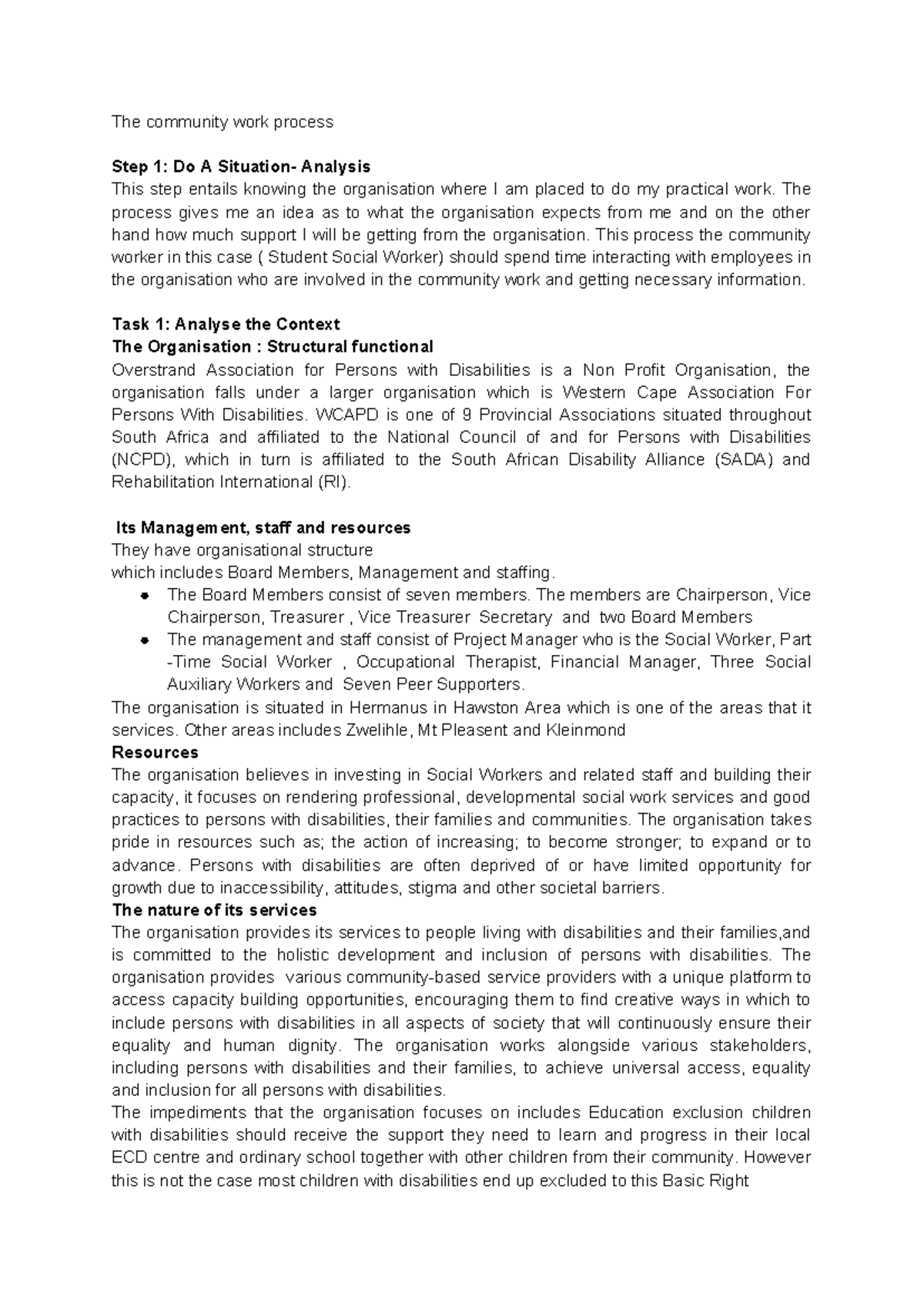 The community work process Task 1 - The community work process Step 1 ...