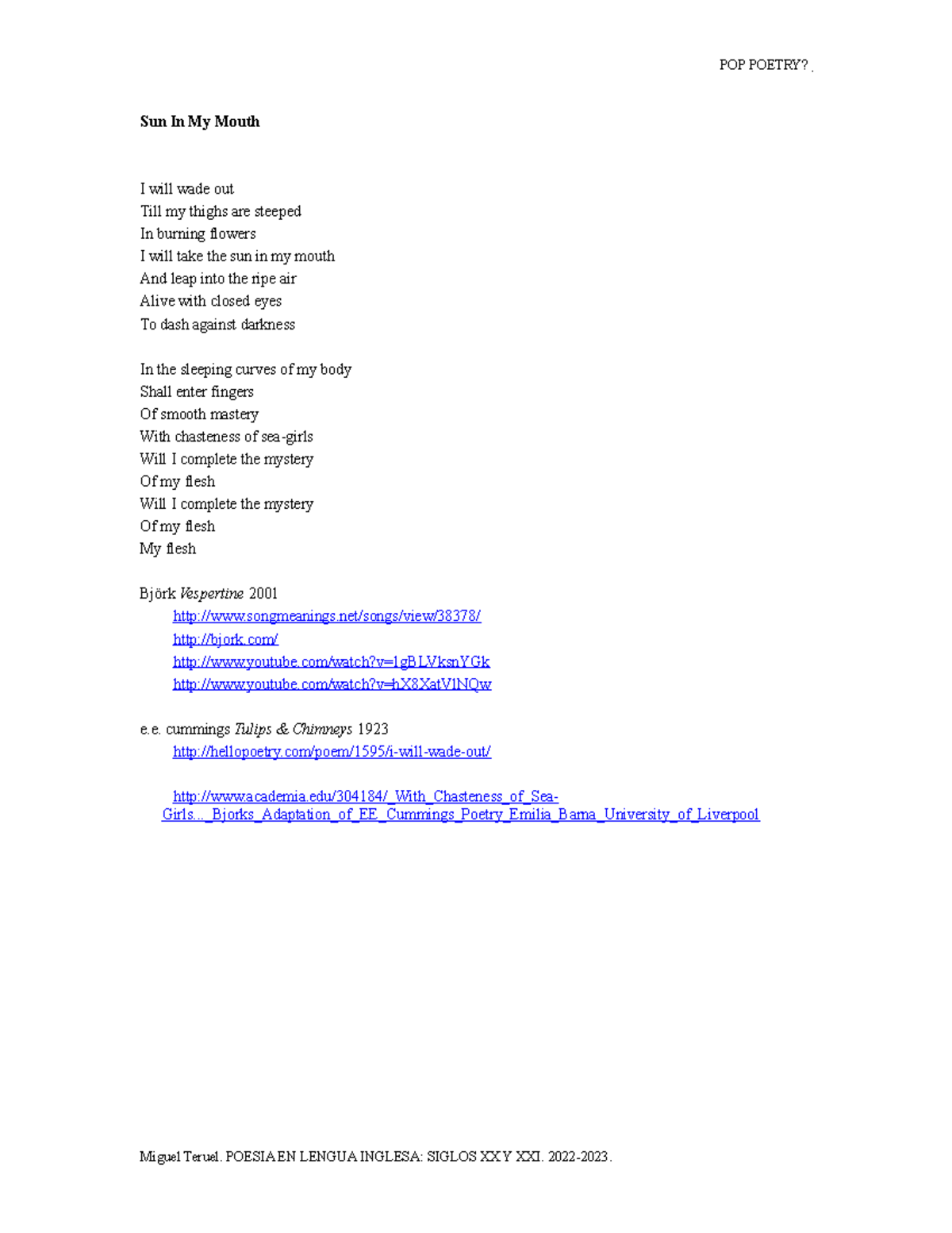 Pop 22-23 - Temarios poesía inglesa - POP POETRY? Sun In My Mouth I ...