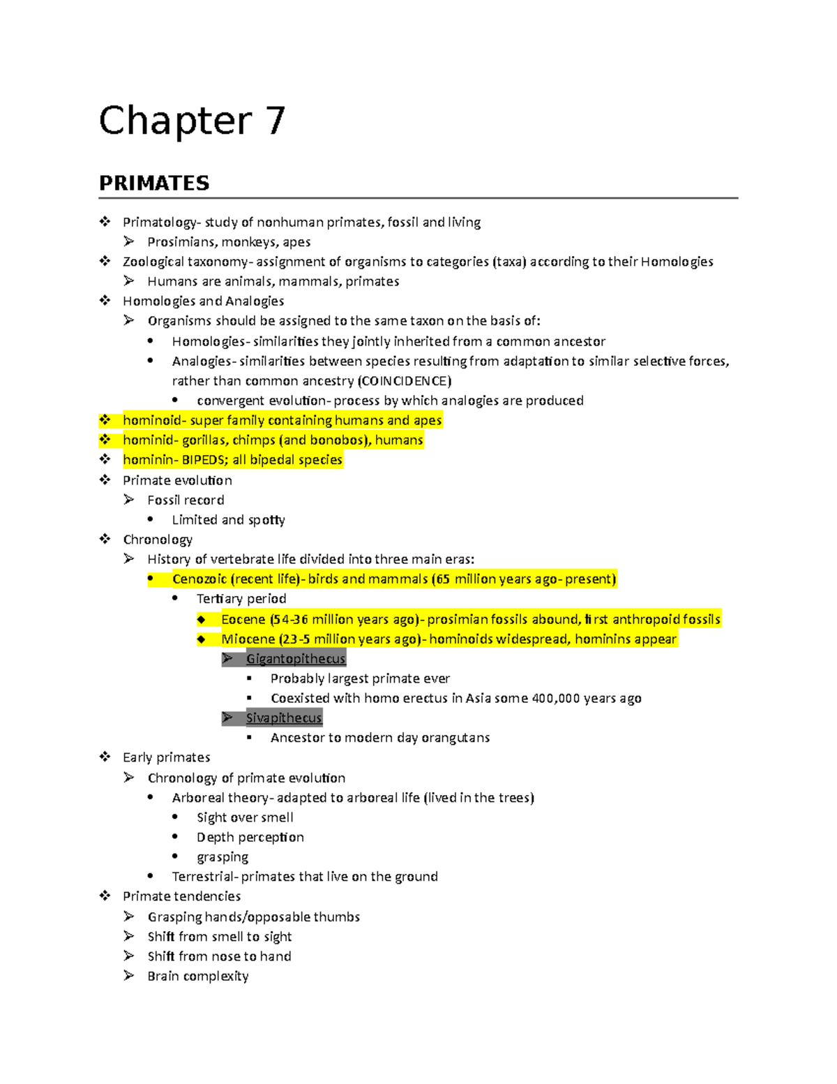 Test 2 Notes - Chapter 7 PRIMATES Primatology- study of nonhuman ...