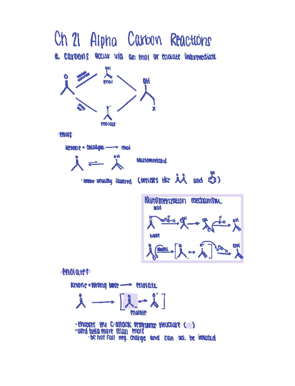 Orgo ch 21 - Chapter notes - Ch 21 Alpha Carbon Reactions a carbons ...
