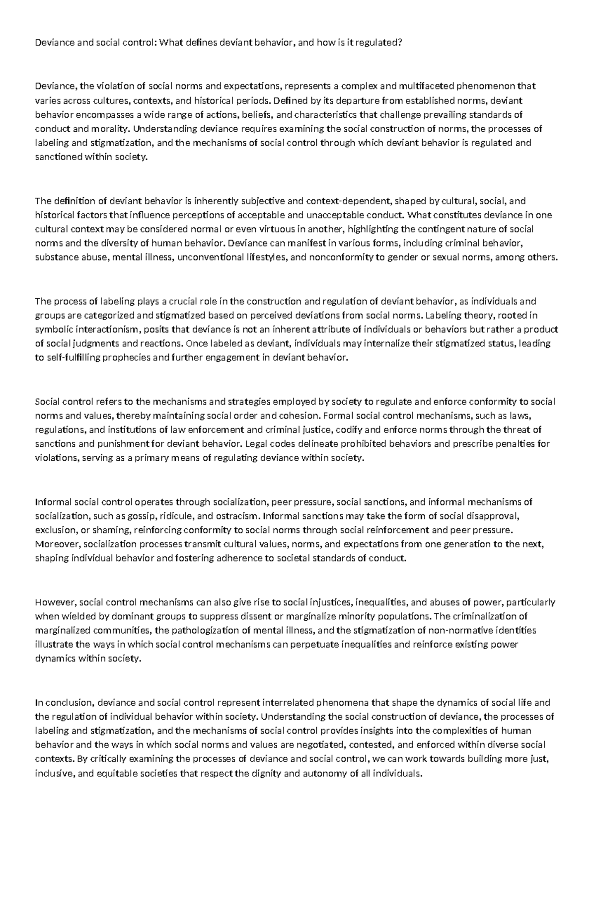 Deviance and social control - Defined by its departure from established ...