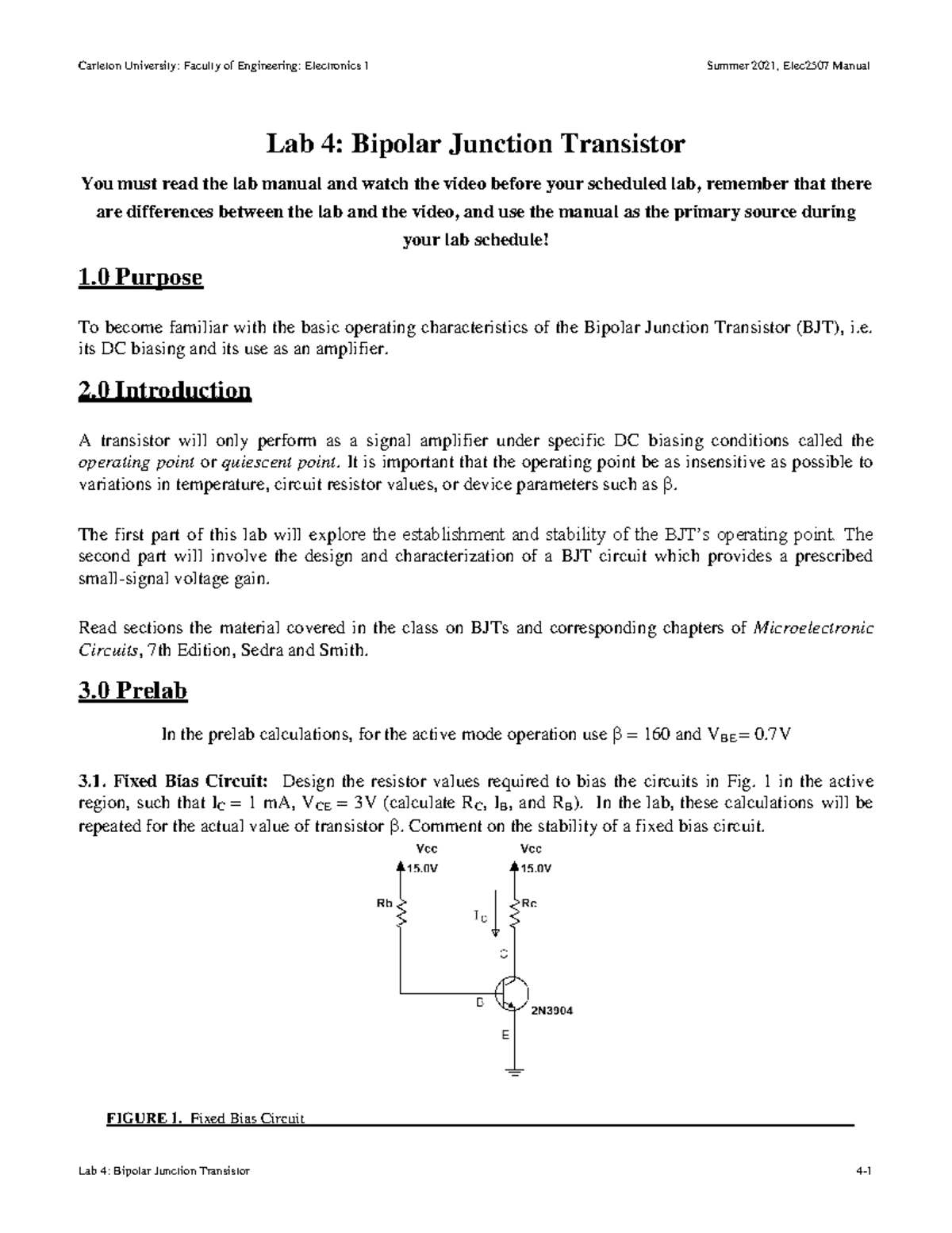ELEC2507 Lab4 - Lab 4: Bipolar Junction Transistor You must read the lab manual and watch the ...