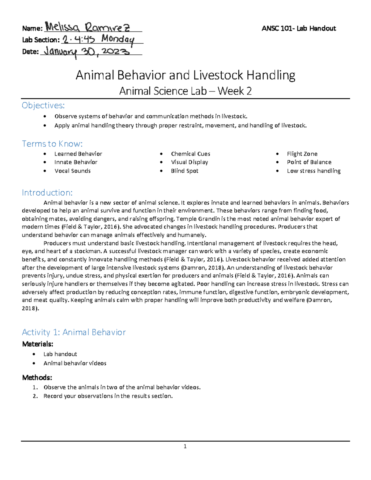 Animal Behavior Lab Online 2022 (1) 230130 150620 - Name ...