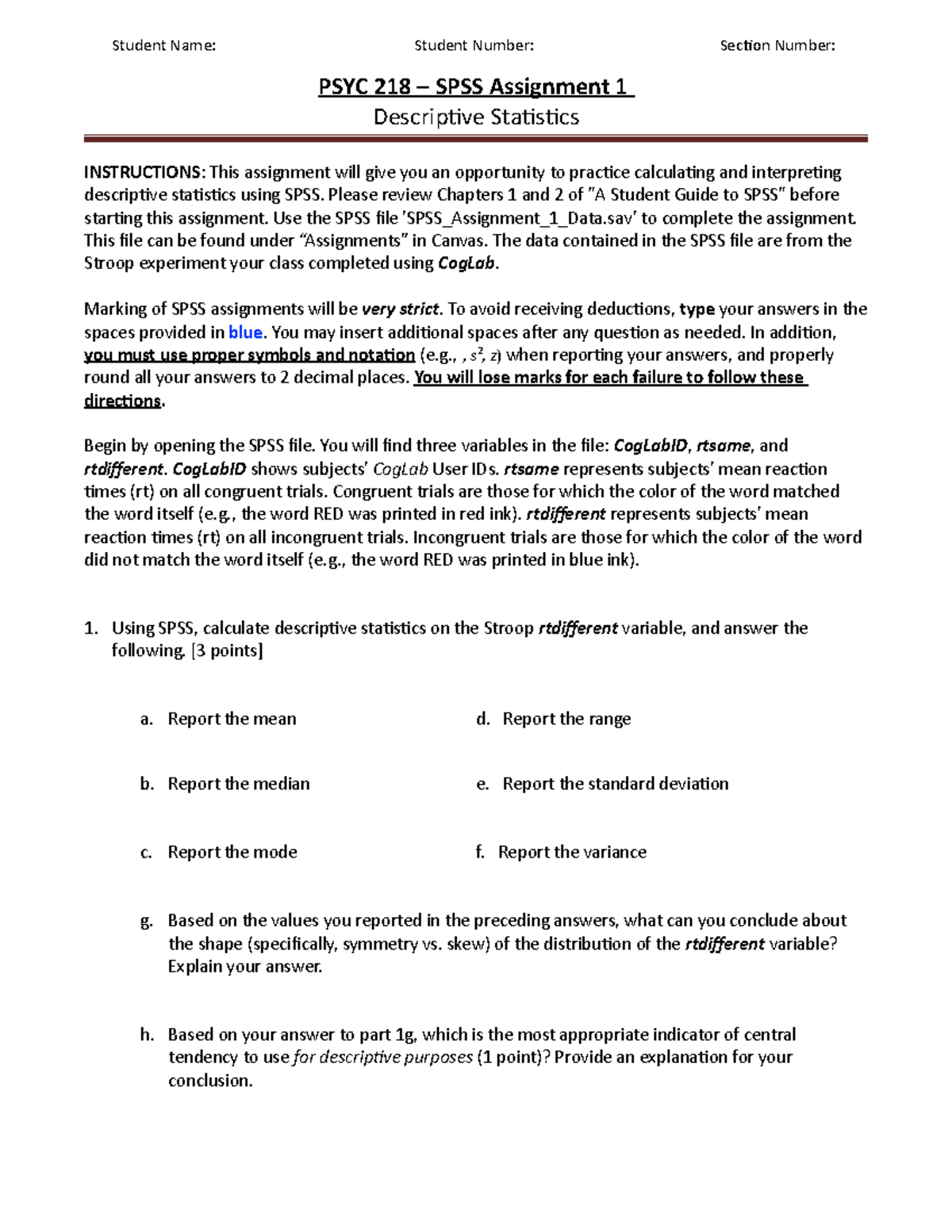 SPSS Assignment 1 Winter - PSYC 218 - UBC - Studocu
