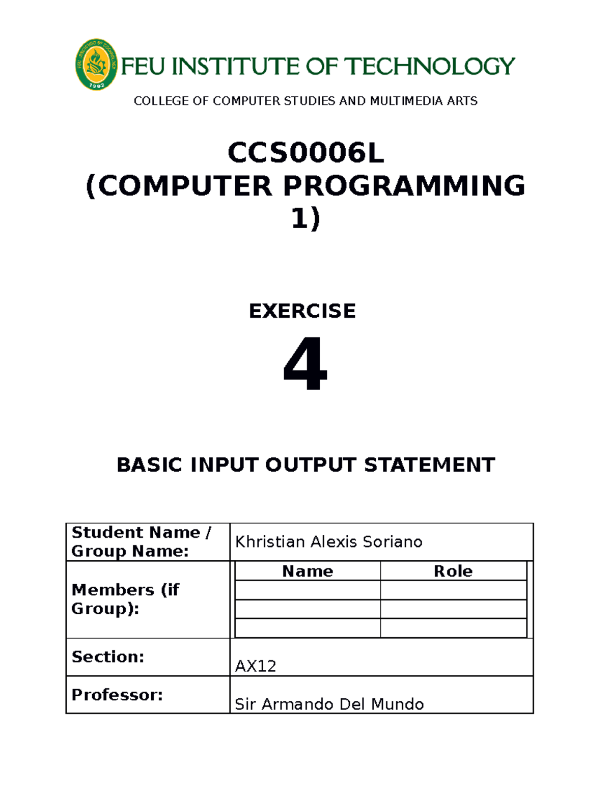 [M4- Technical] - N/A - COLLEGE OF COMPUTER STUDIES AND MULTIMEDIA ARTS CCS0006L (COMPUTER - Studocu