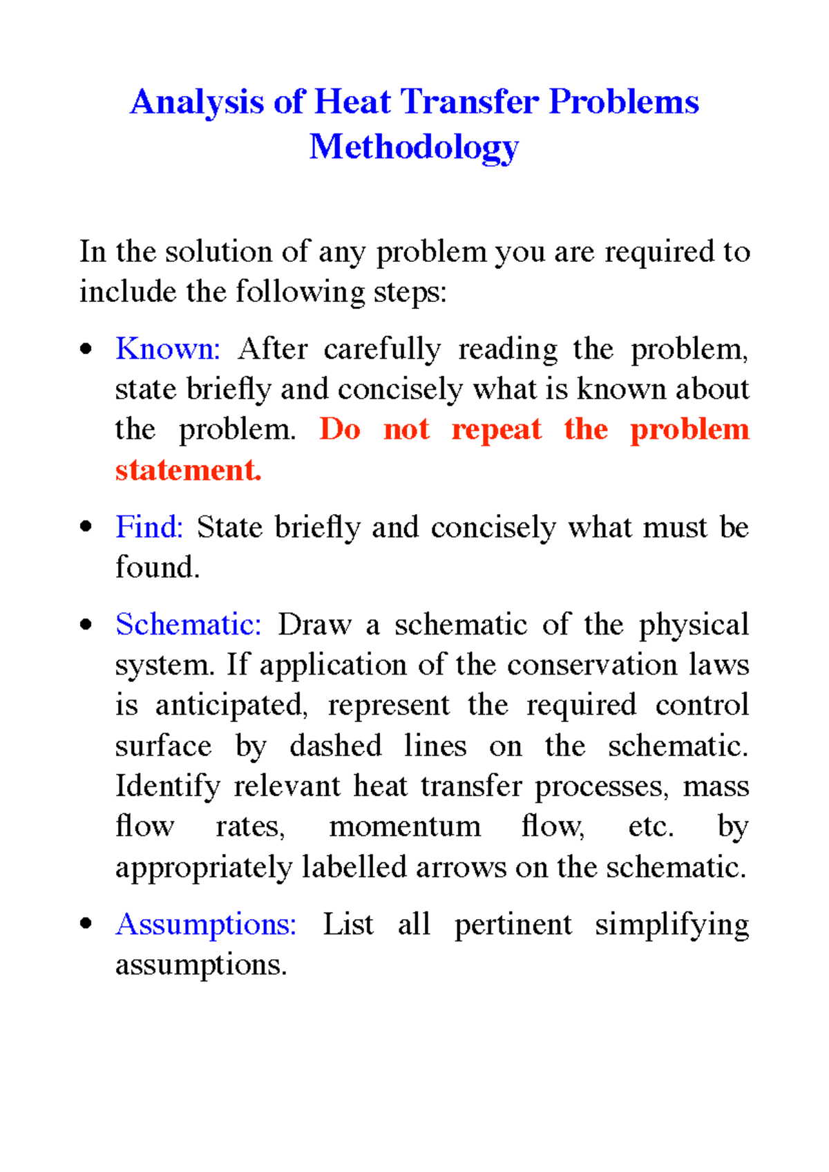 Analysis of Heat Transfer Problems - Methodology - Analysis of Heat ...