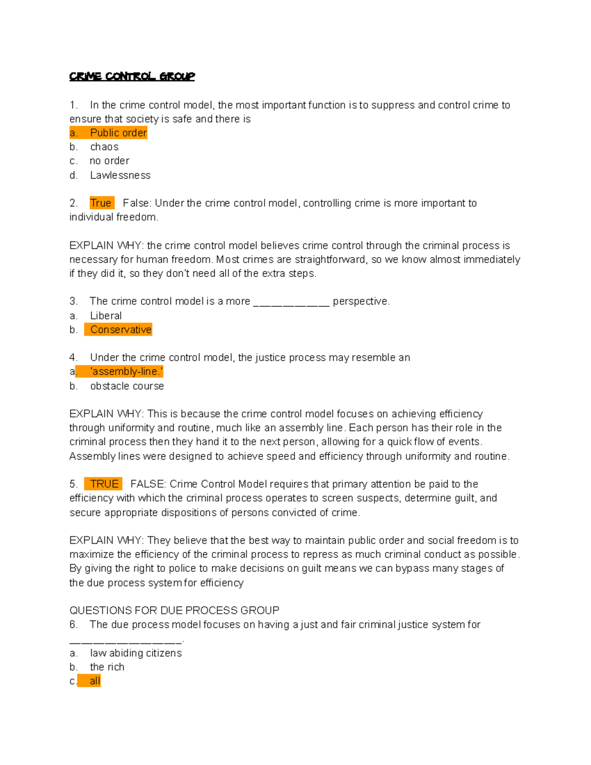 Gened 130 Crime Control - CRIME CONTROL GROUP In the crime control ...