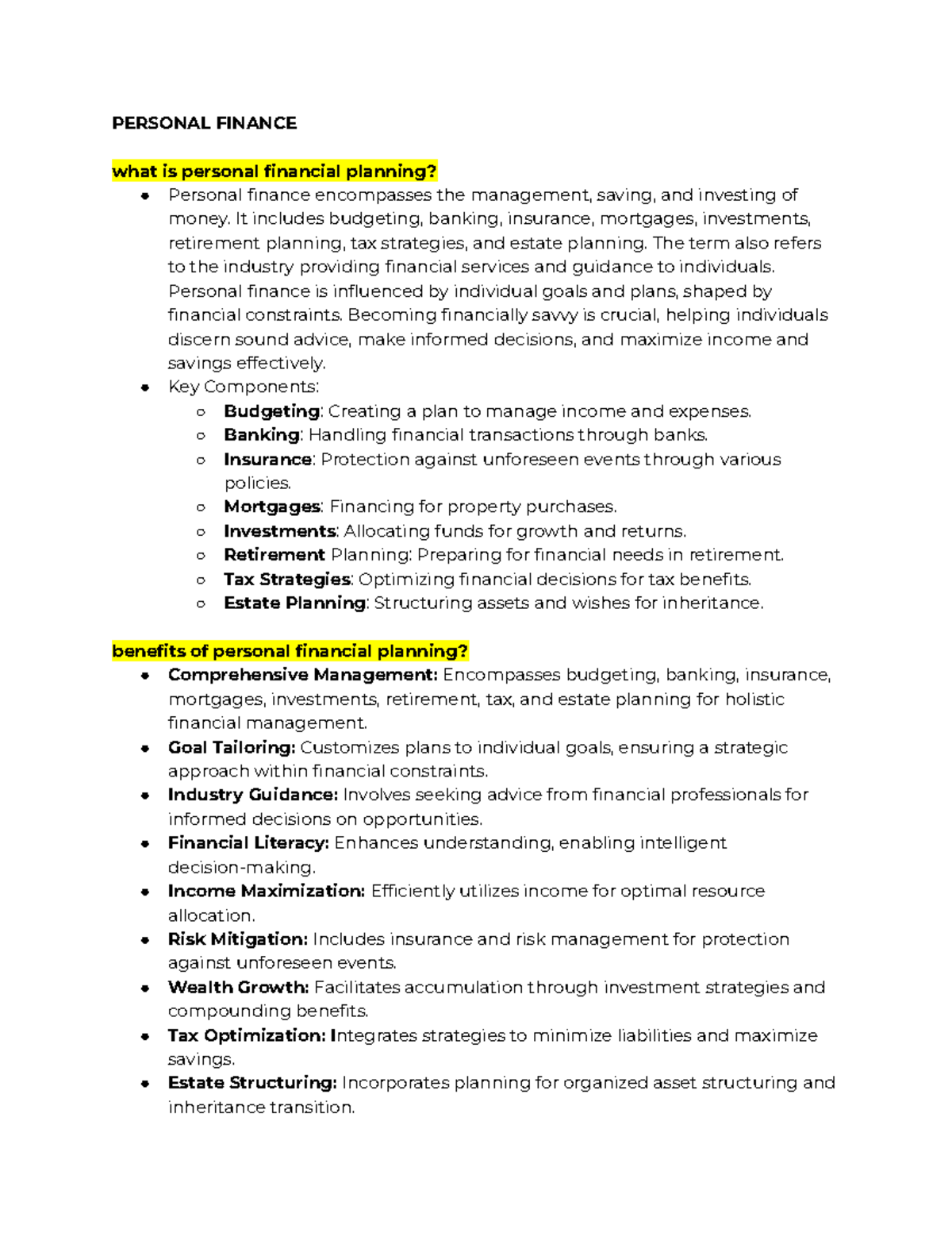 Personal Financial Planning - PERSONAL FINANCE what is personal ...