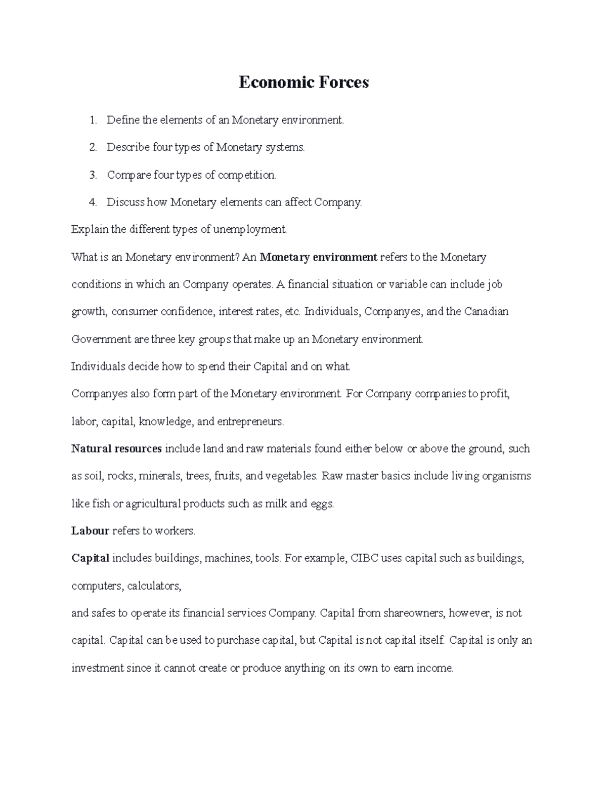 Economic Forces - Economic Forces Define the elements of an Monetary ...