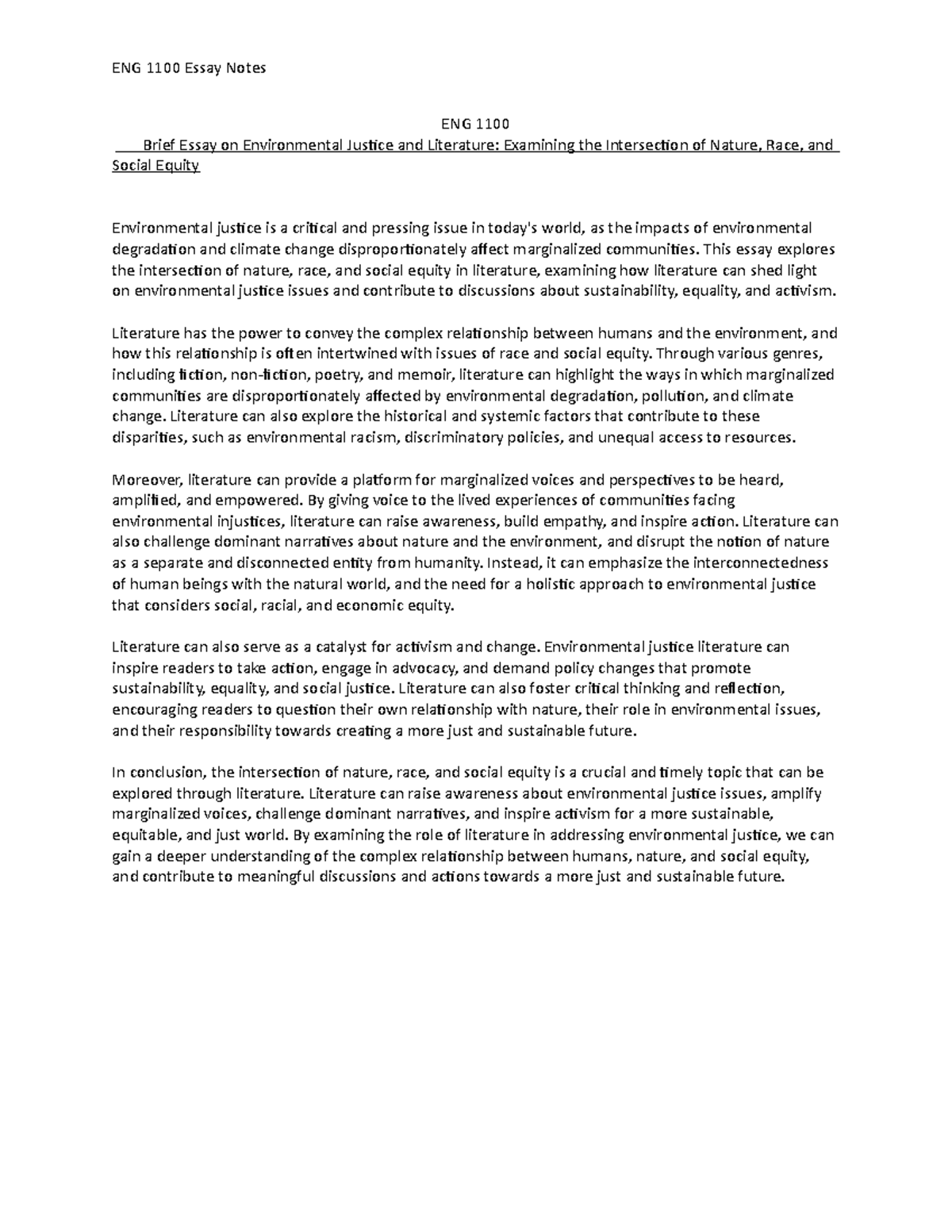 Brief Essay on Environmental Justice Literature Examining the ...