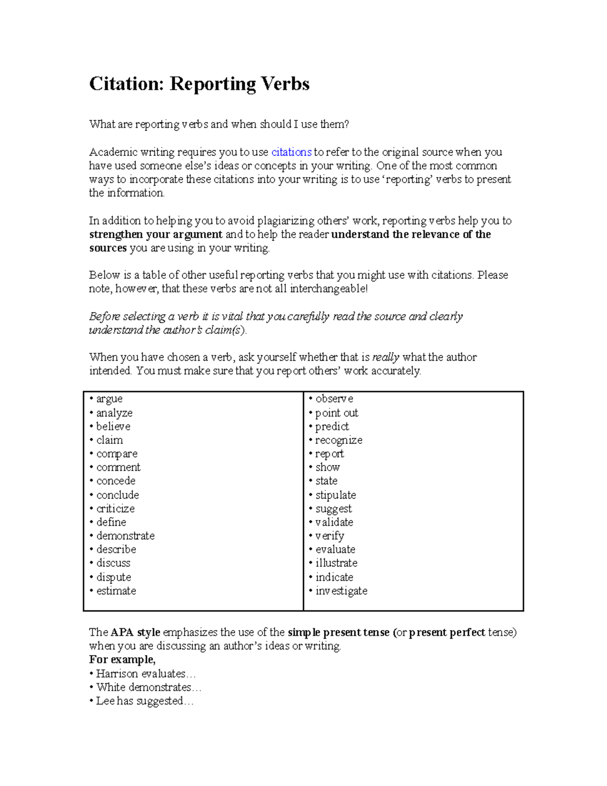 Citation Reportingverbs Citation Reporting Verbs What Are Reporting