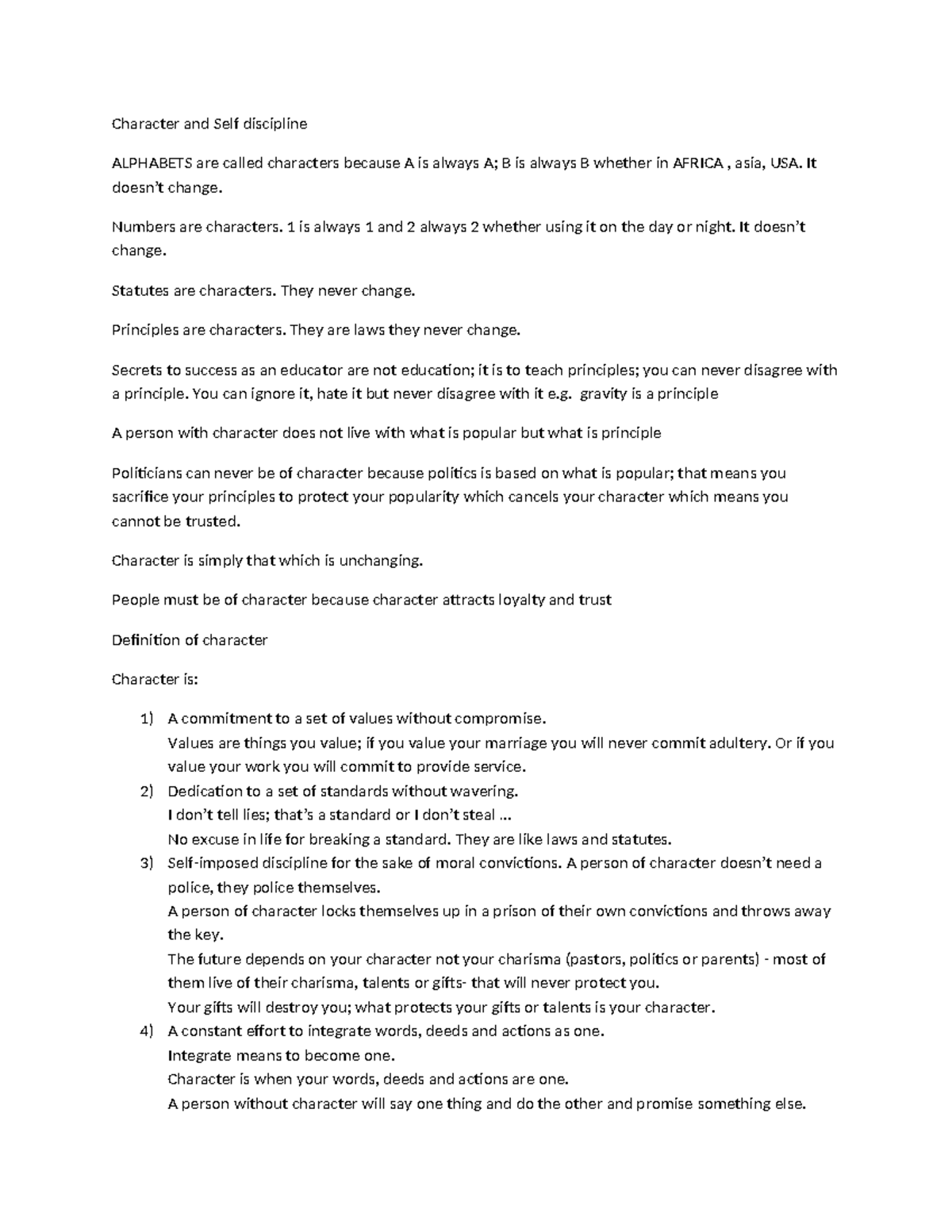 Character and Self discipline - Character and Self discipline ALPHABETS ...