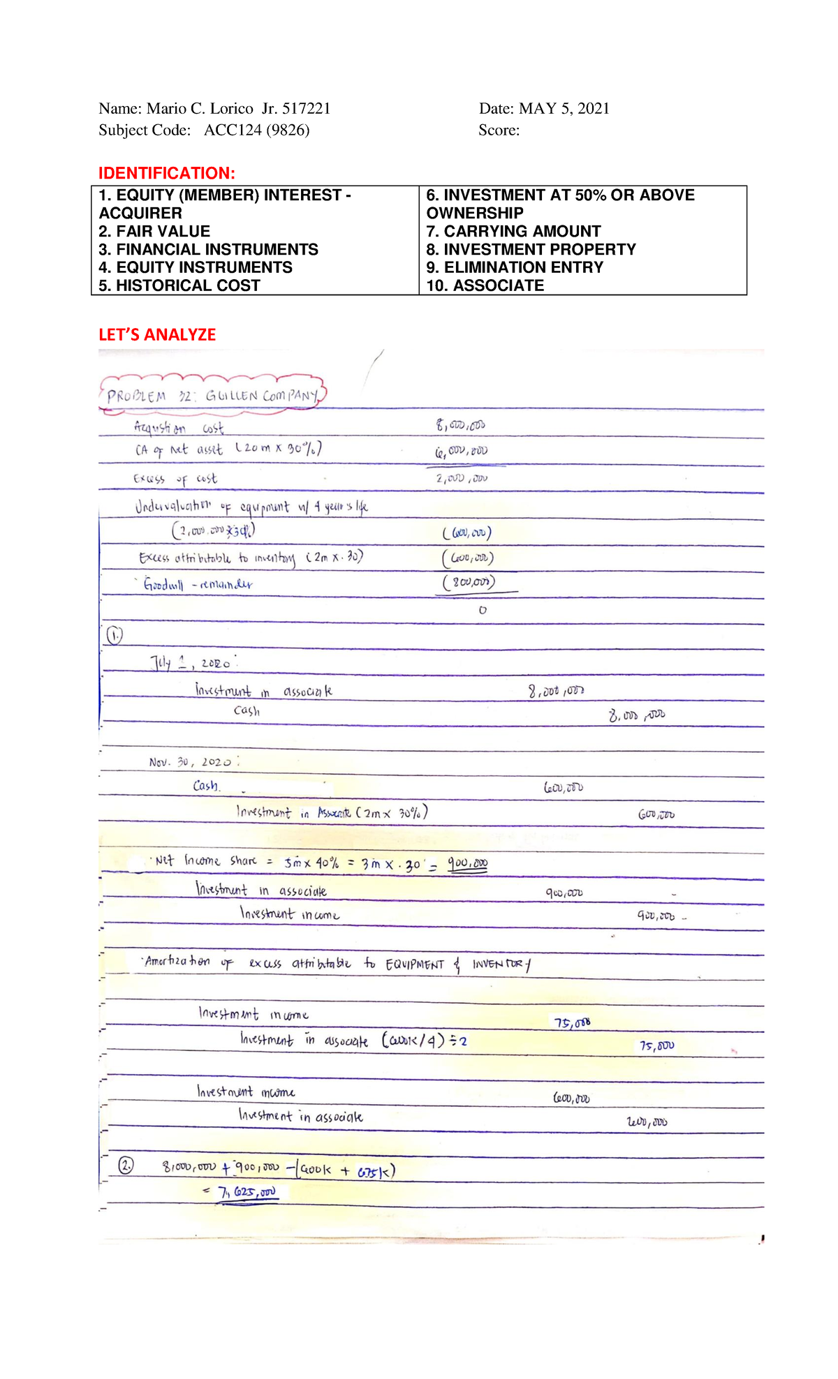 Lorico Exam 8 Topics Sim Activites Acc124 Name Mario C Lorico Jr