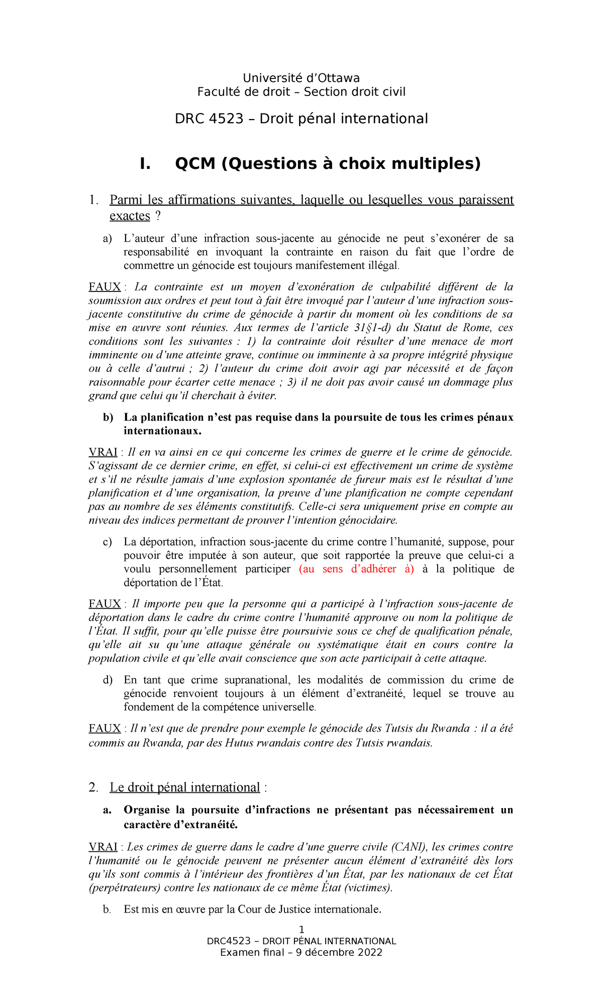 DRC 4723 - Exemple de questions d'examen - Université d’Ottawa Faculté ...