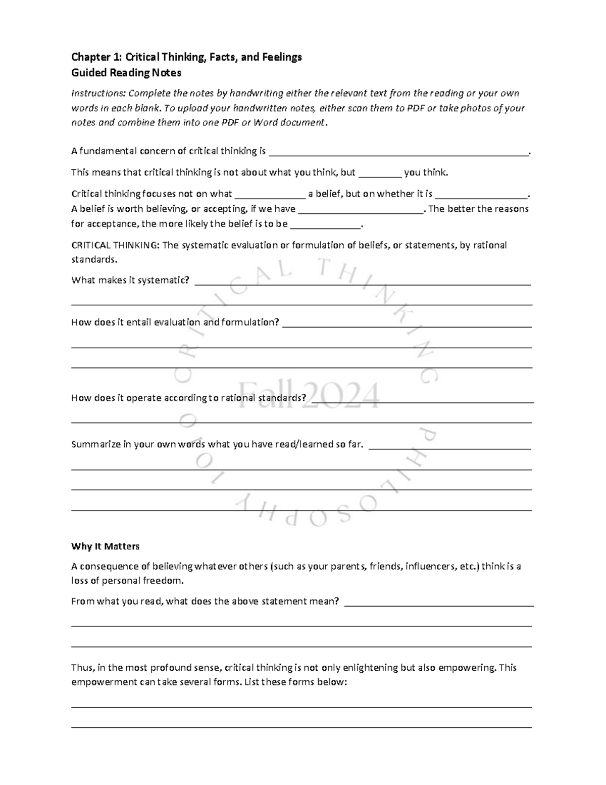 Chapter 1 Guided Reading Notes - Chapter 1: Critical Thinking, Facts ...