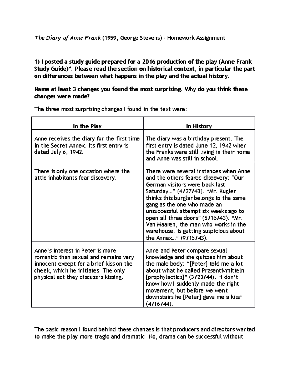 The Diary of Anne Frank Homework Assignment - The Diary of Anne Frank ...