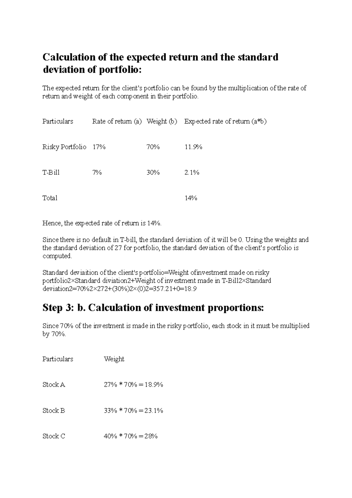 Solution 2c exam - Calculation of the expected return and the ...