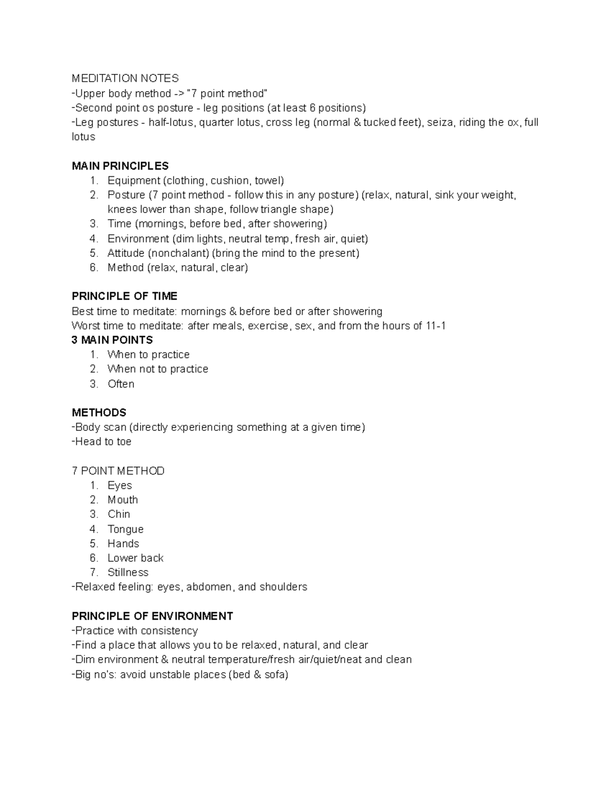 Meditation Notes- Sitting Positions, etc. - MEDITATION NOTES ⁃Upper ...