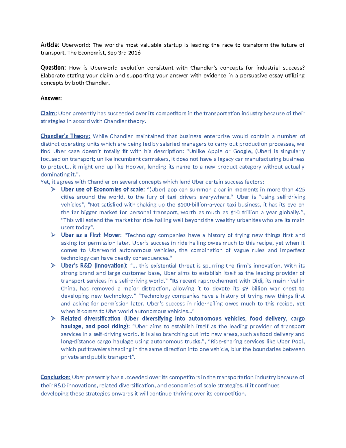 Essay Question and Answer Example - Article: Uberworld: The world’s ...