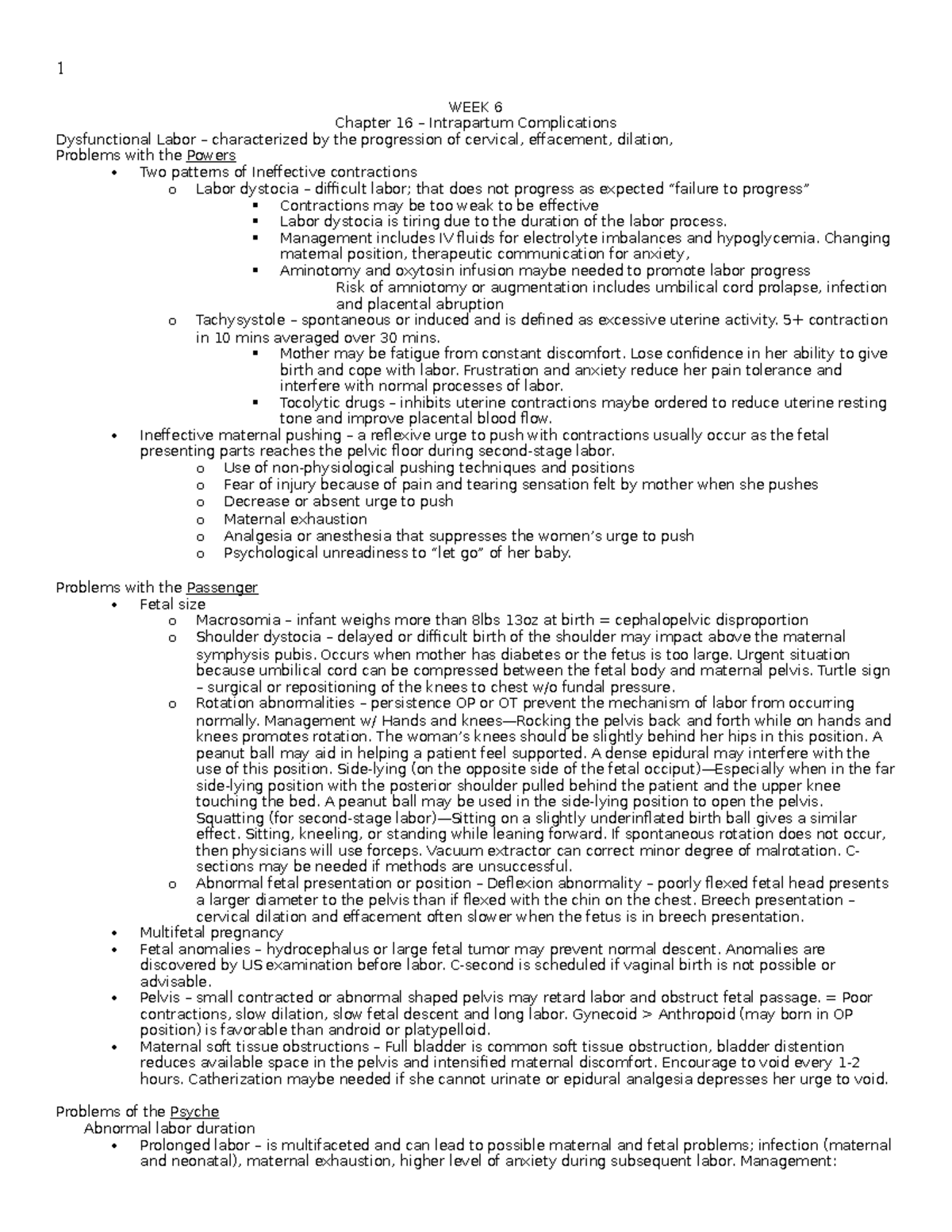 Week 6 notes - WEEK 6 Chapter 16 – Intrapartum Complications ...