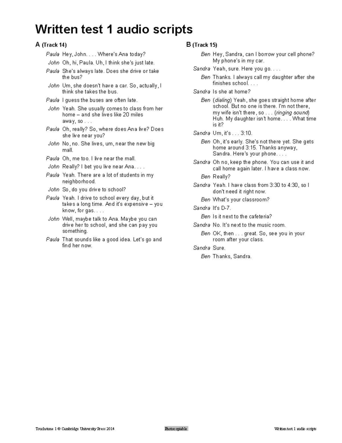 TS WT1 AS - apuntes - Touchstone 1 © Cambridge University Press 2014 ...